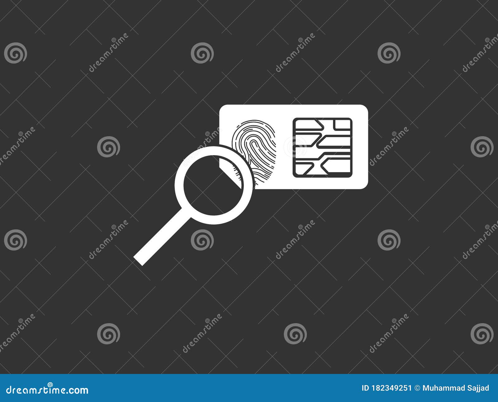 Fingerprint Sim Card and Magnifying Glass Bio-metric System Icon Stock ...