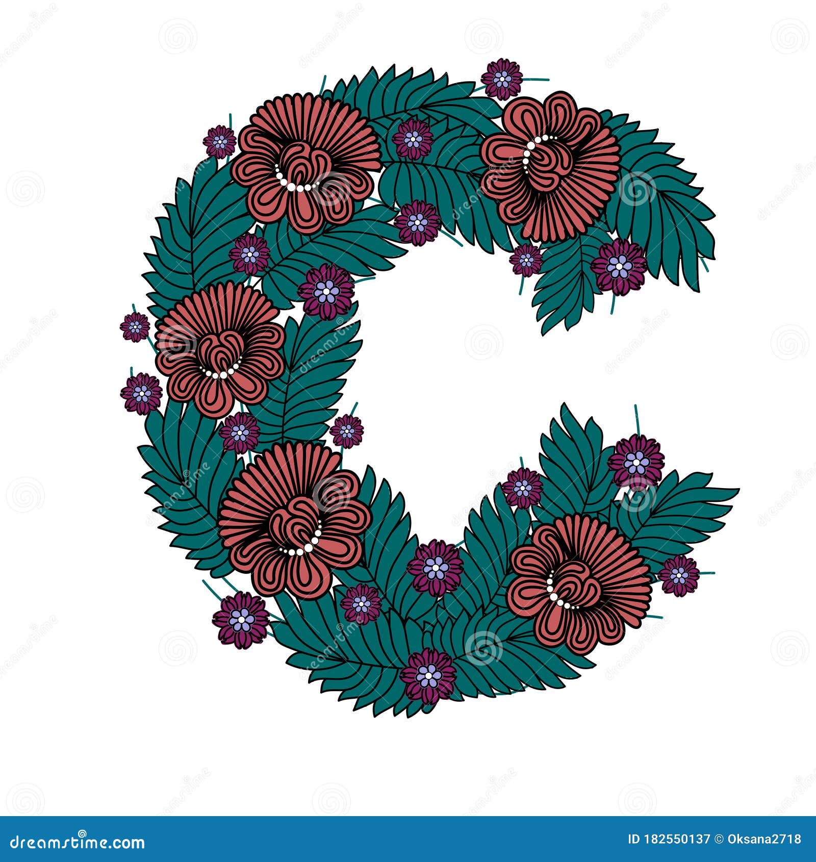 Flower Letter C. Floral ABC Element in Vector Stock Vector ...