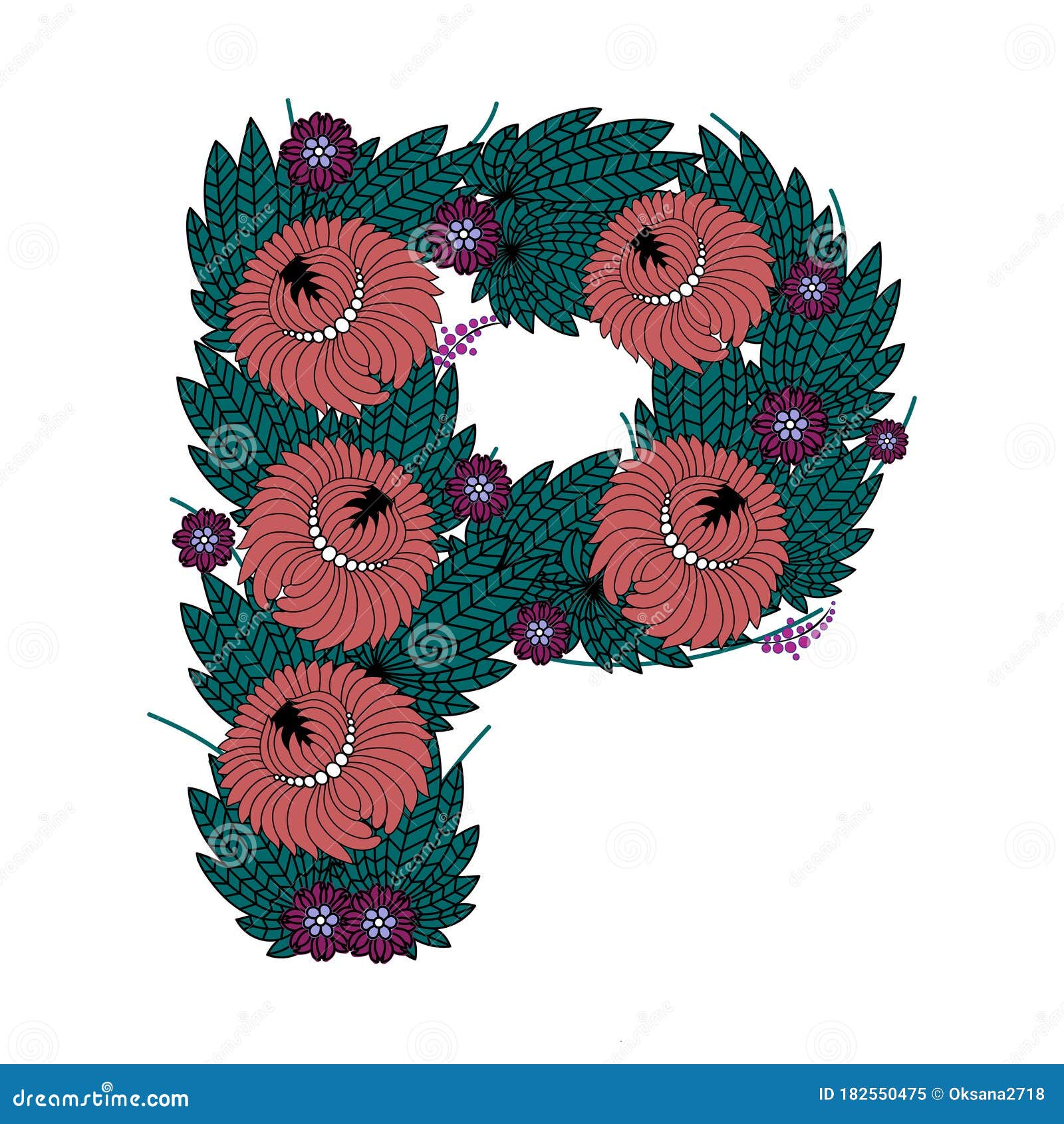 The Letter `P` Made of Flowers Stock Vector - Illustration of flower ...