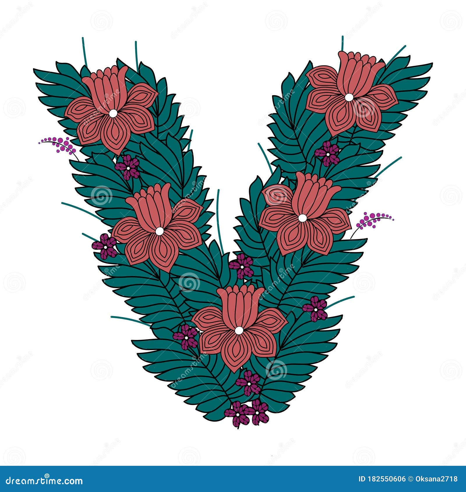 Letter V Made of Flowers and Leafs. Stock Illustration - Illustration ...