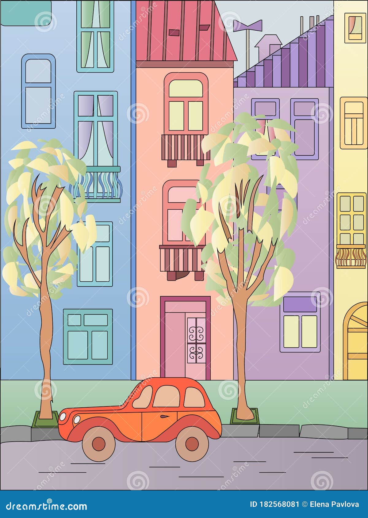 Street with Colorful Houses Illustration Stock Vector - Illustration of ...