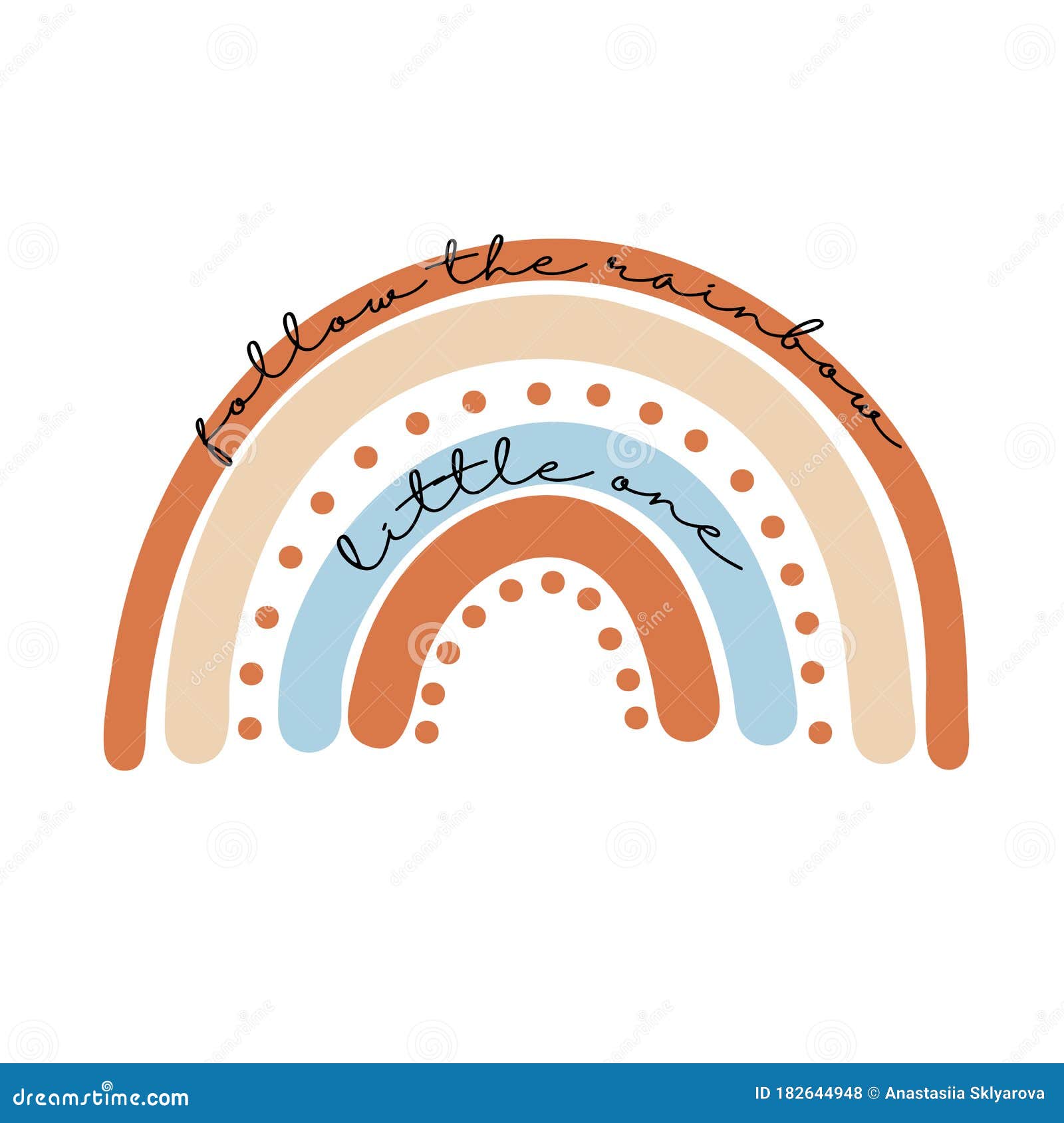 Hand Drawn Boho Rainbows in Blue and Brown Colors, Isolated Element on ...