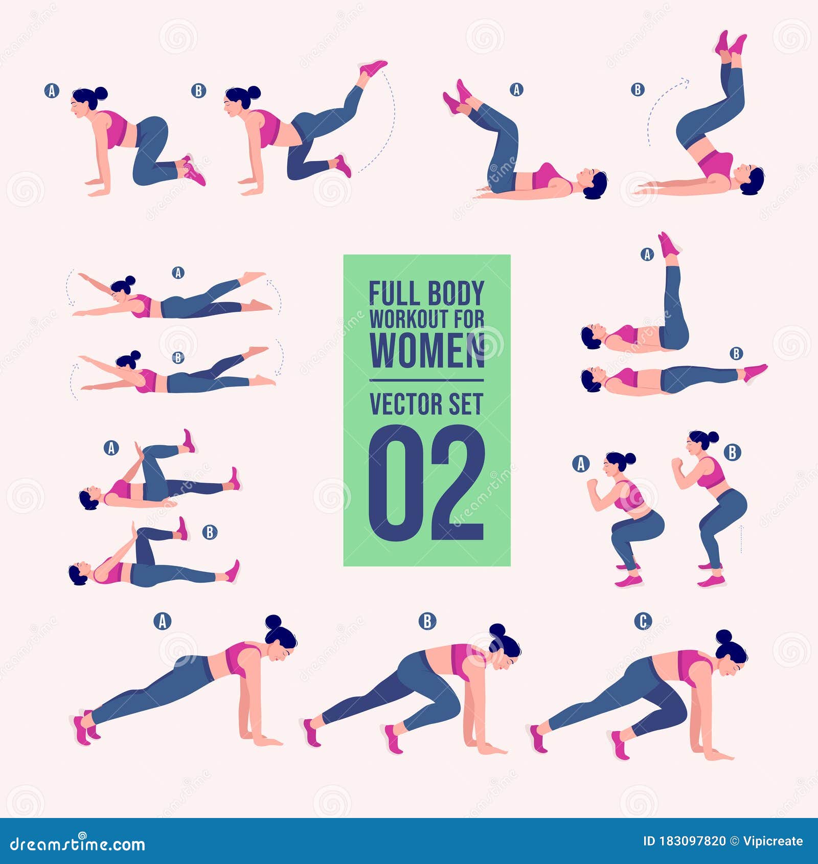 Woman Full Body Workout Fitness, Aerobic and Exercises Set. Vector ...