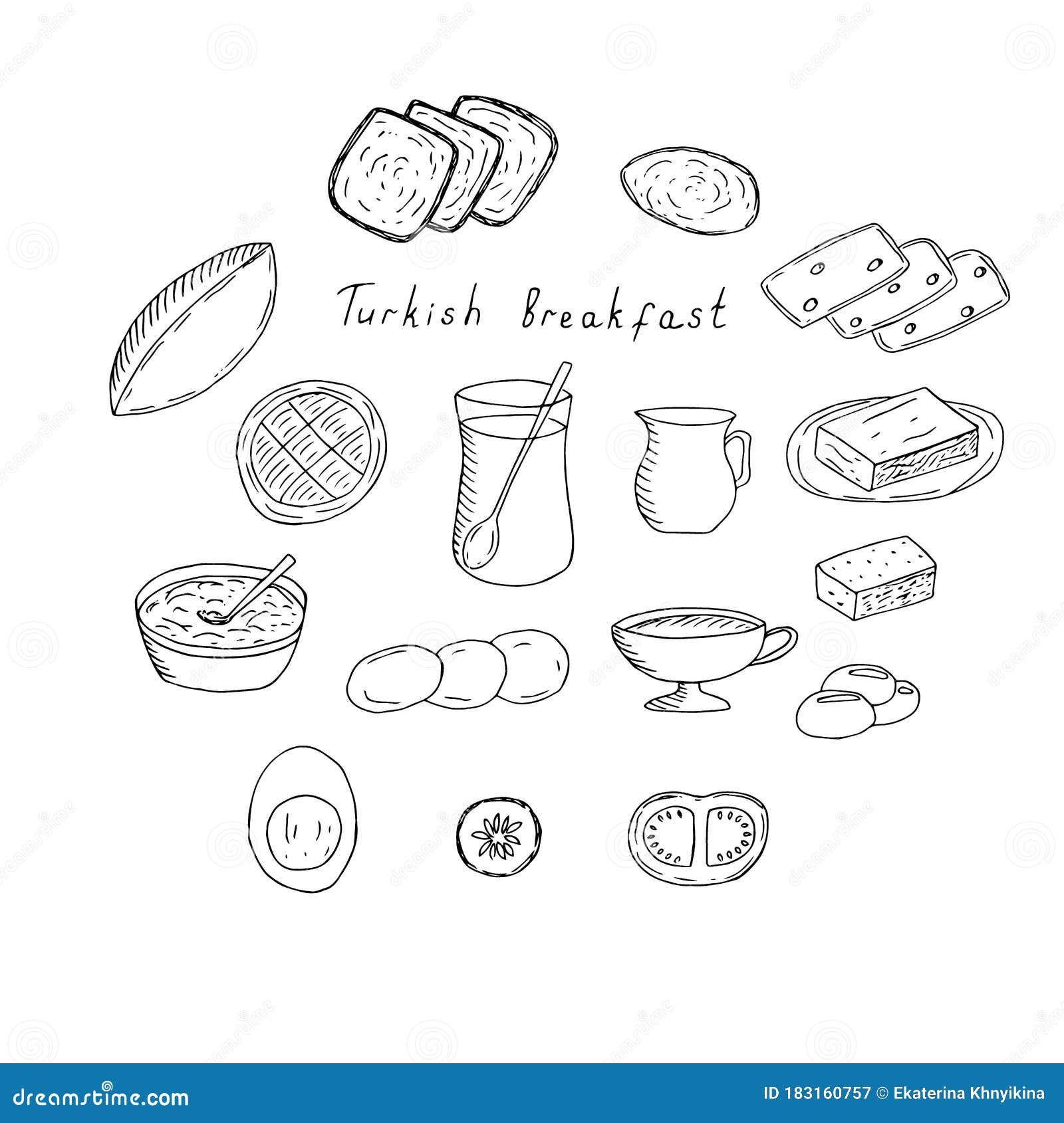 Turkish Breakfast Set, Vector Illustration, Hand Drawing Stock ...