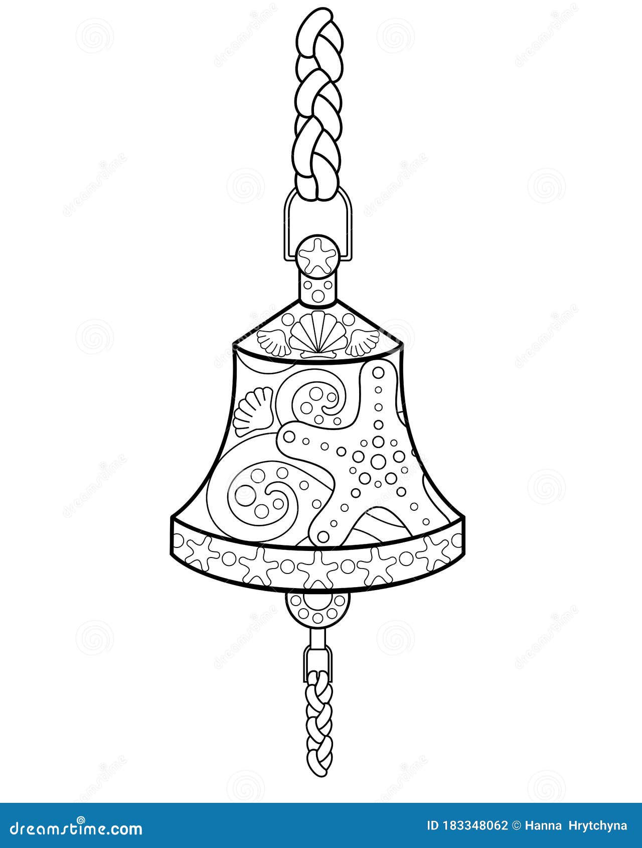 Ship Bell - Antistress Coloring Book - Vector Linear Picture for ...