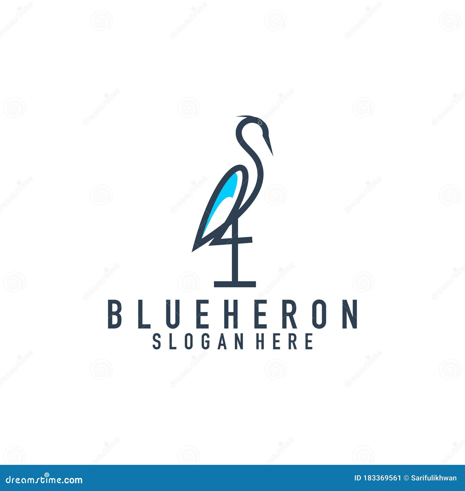 Blue Heron Line Art Logo Design Stock Vector - Illustration of white ...