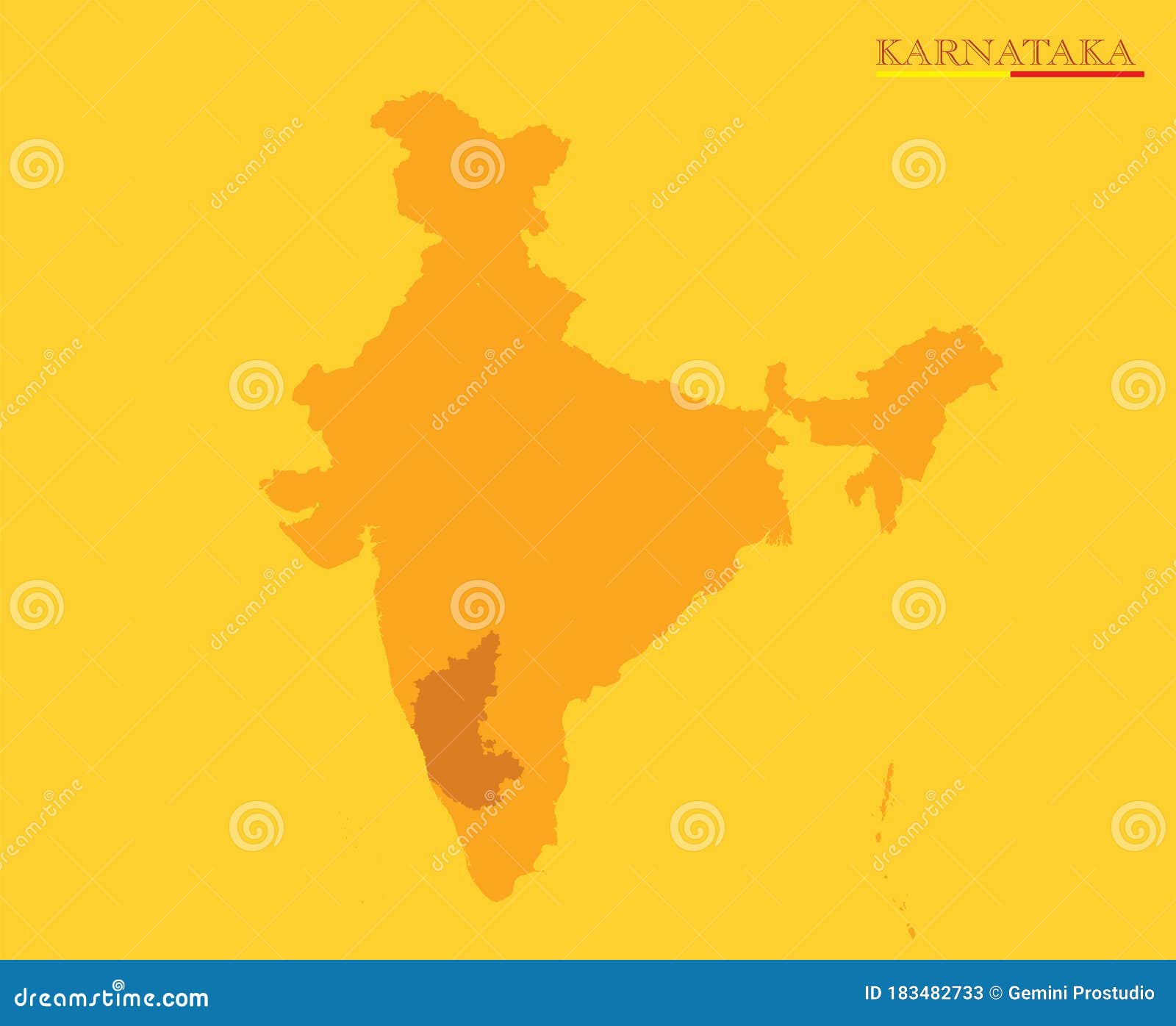 Karnataka Map Highlighted in India Map on Yellow Background with Swatch ...