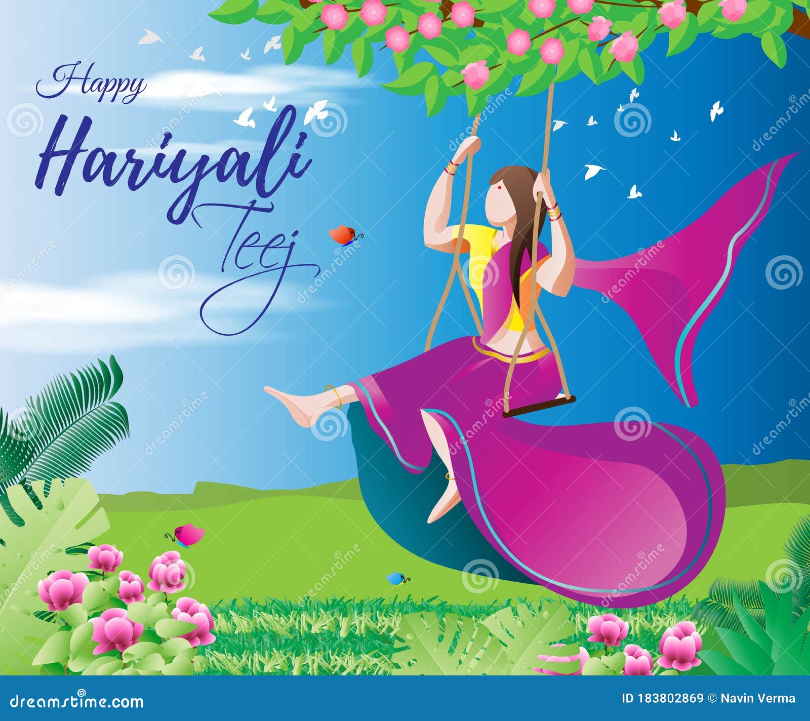 Hariyali Teej Hindu Festival Greeting Card Background Royalty-Free ...