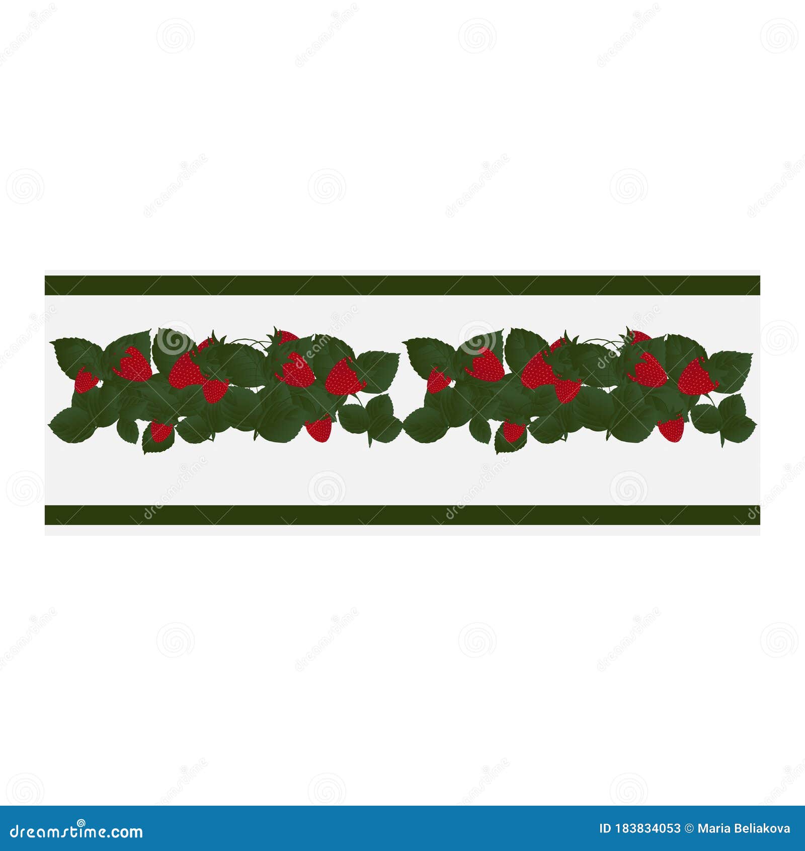 Seamless Border with Voluminous Red Berries and Green Leaves on the ...