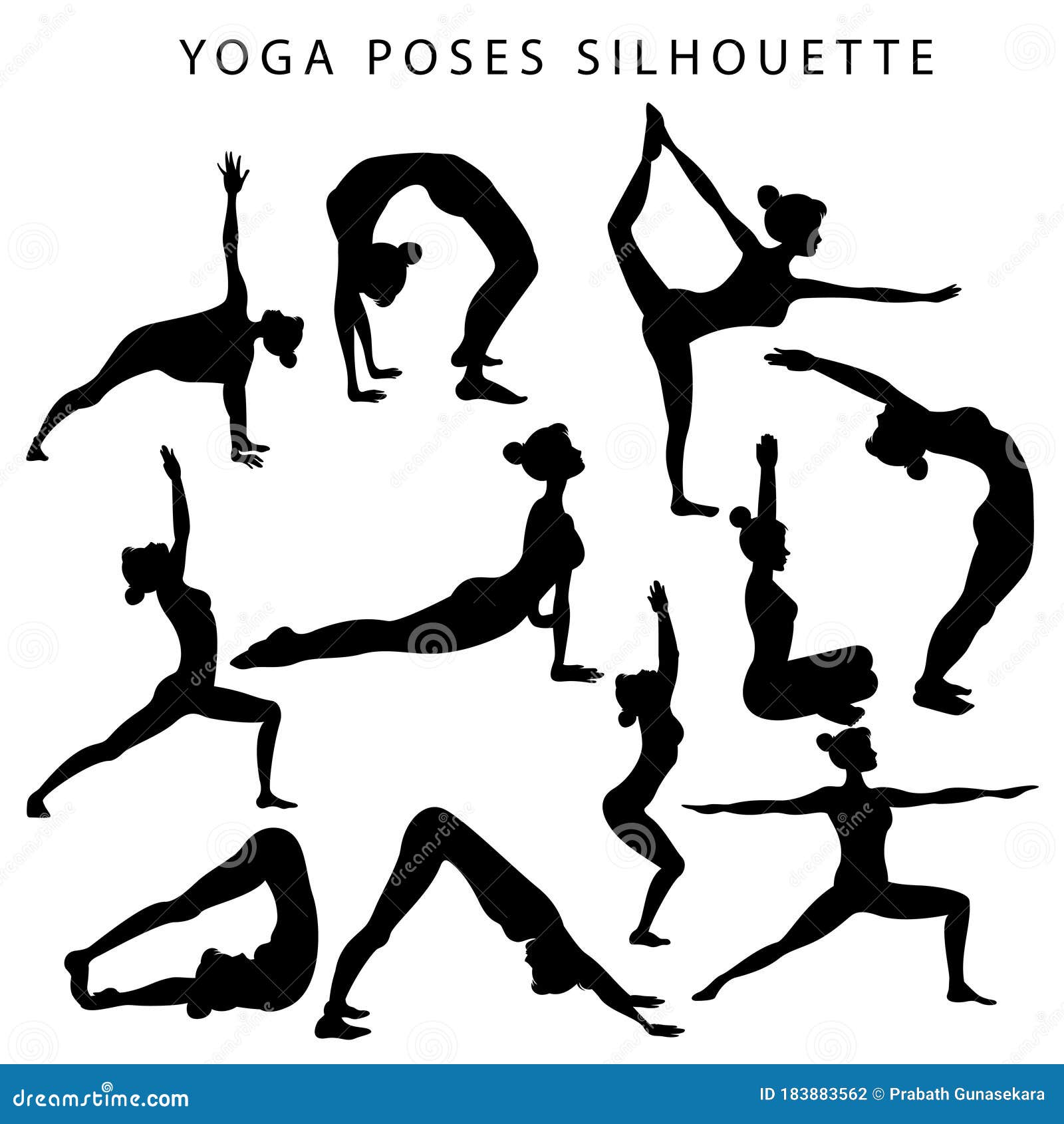 10 Yoga Poses Collection of Young Slim Girl. Practicing Yoga Stretching ...