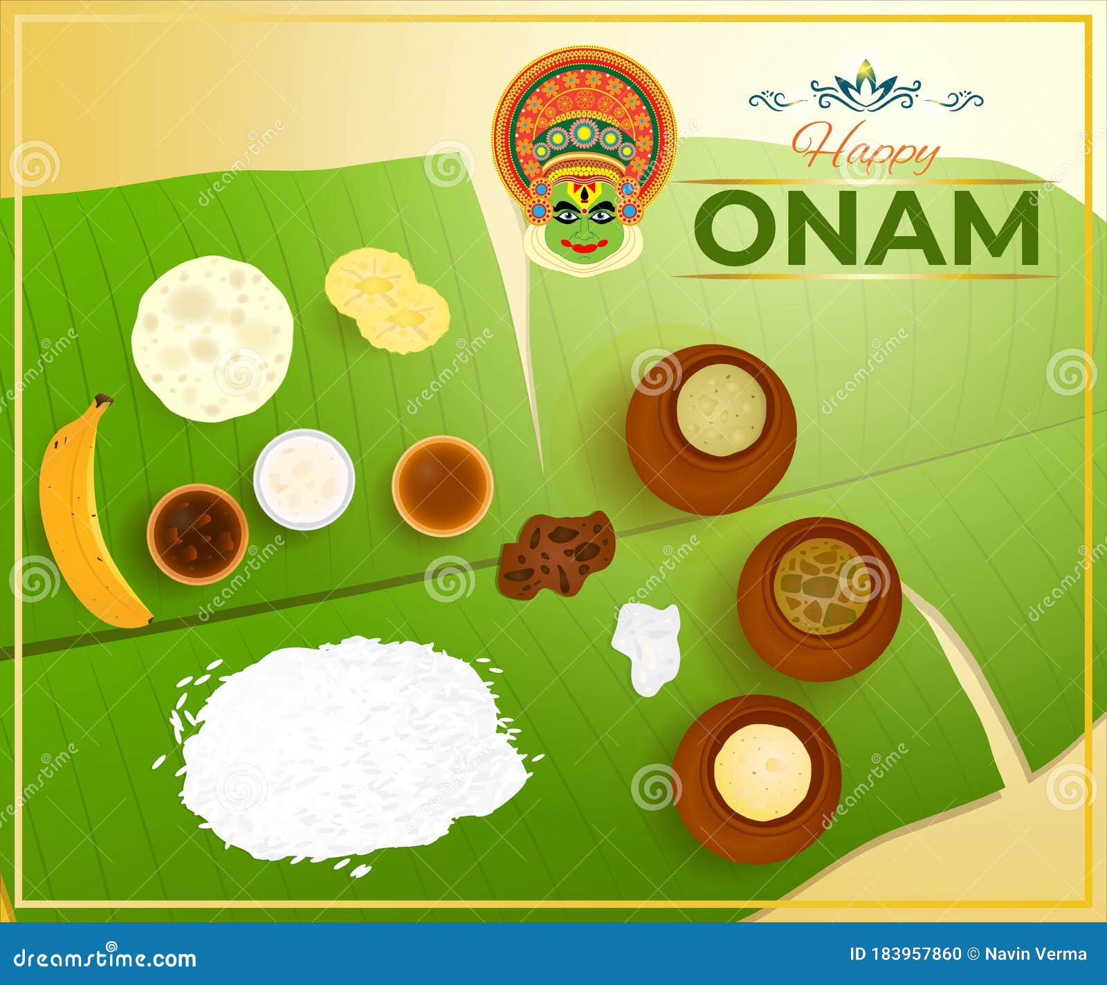 Onam Sadya Feast On Banana Leaf Vector Illustration | CartoonDealer.com ...
