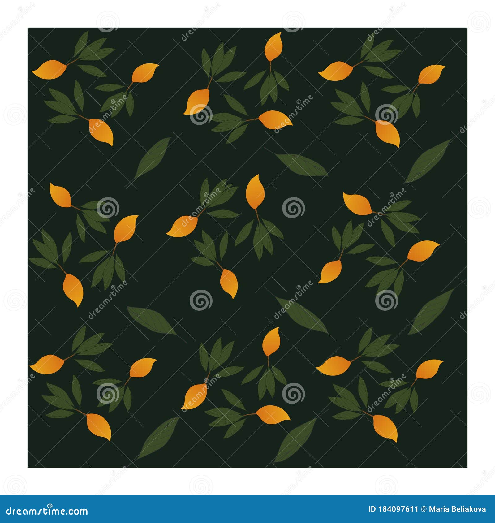 Seamless Background with Yellow Fruit and Fruit Tree Leaves. Stock ...