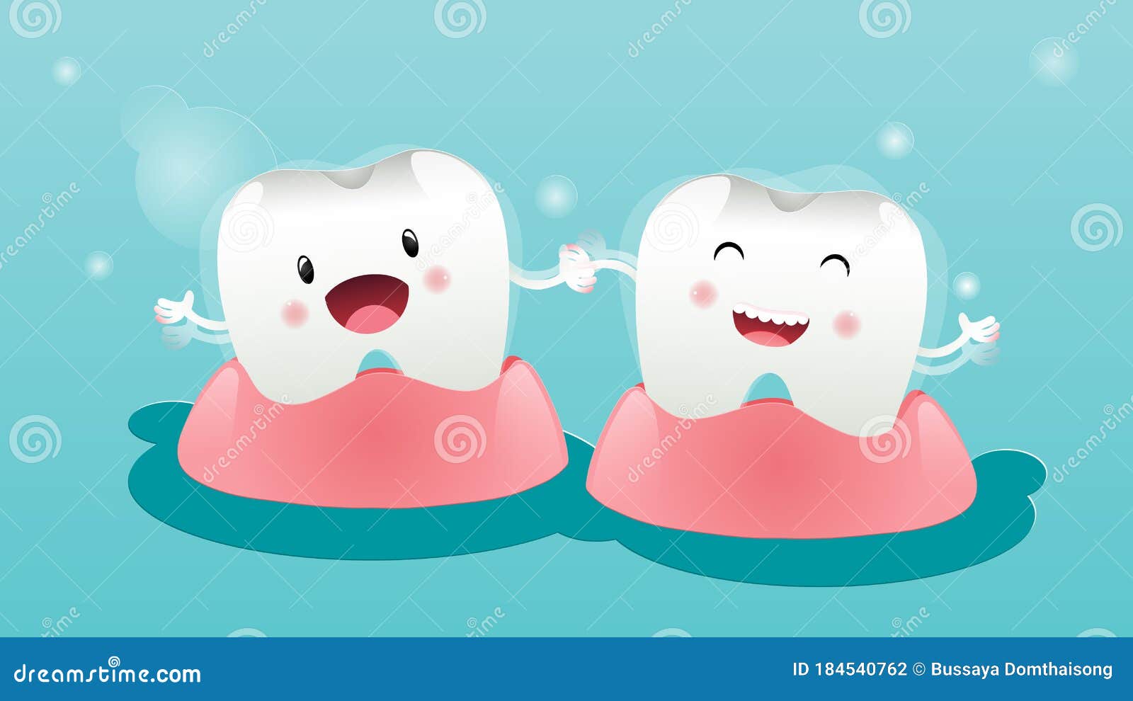 Cartoon Tooth Happy with Braces Together on a Blue Background ...