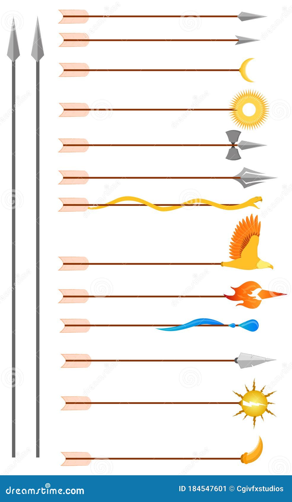Different Types of Arrows Vector Illustration for War Scenes Stock ...