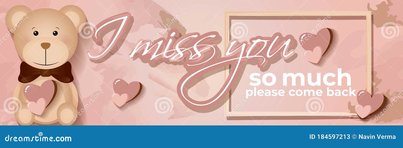 Vector Illustration Greeting Card with Message `I Miss You so Much ...