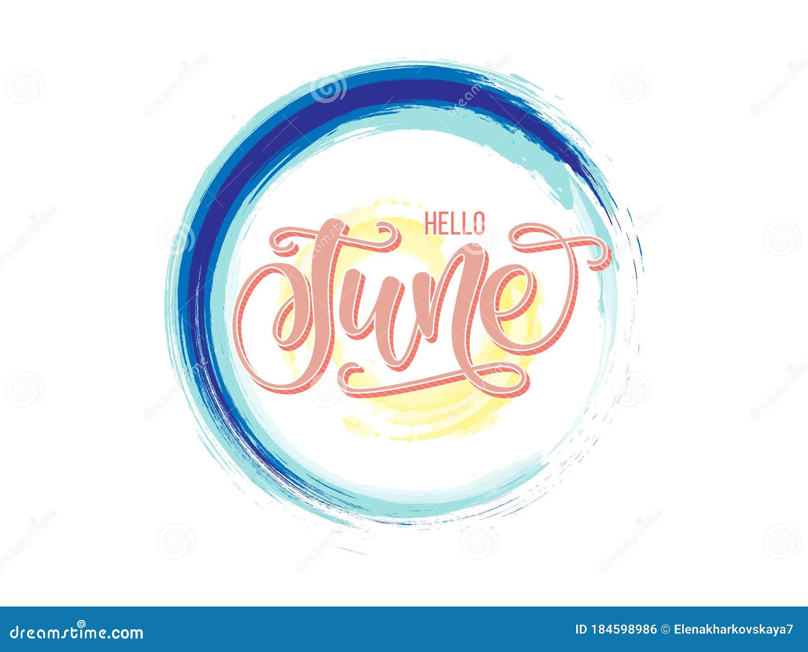 Hello June Vector Poster. Blue Wave, Sun and Hello June Summer Text ...