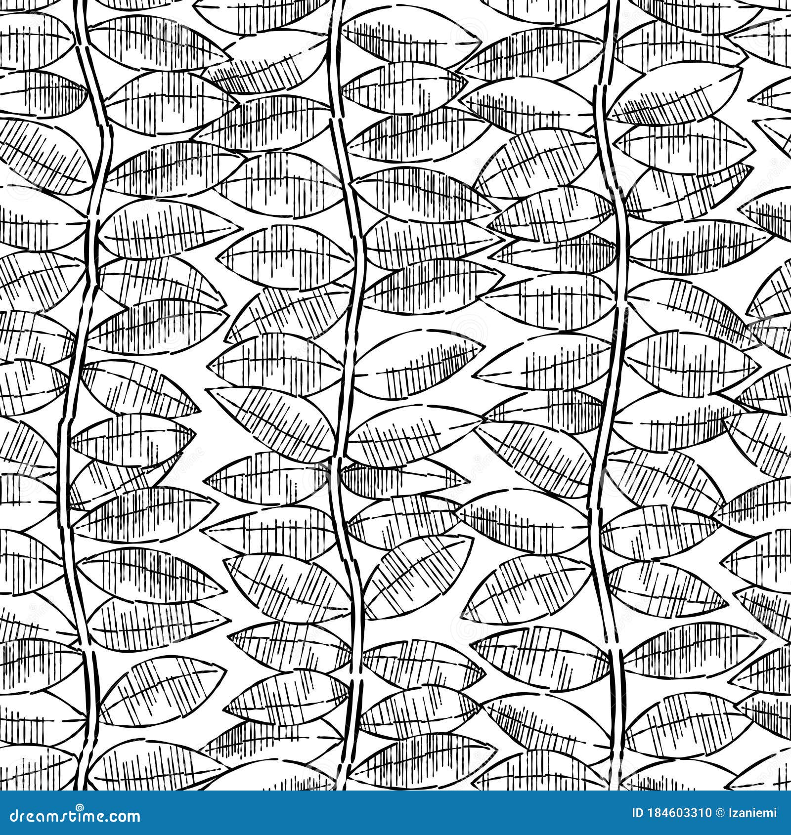 Seamless B&W Vector Pattern with Leaves. Stock Vector - Illustration of ...