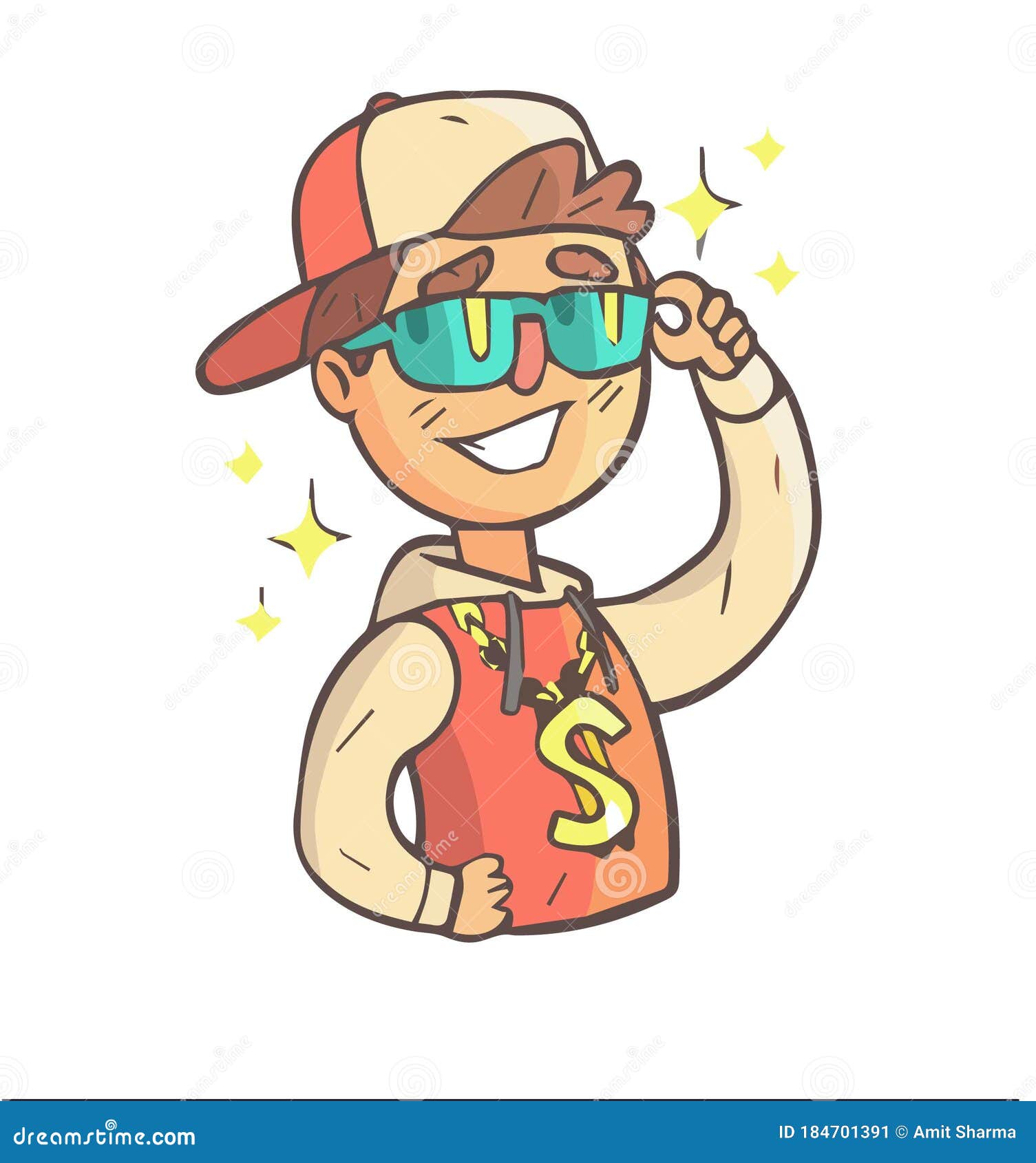 Cool Funky Boy in Cap,Jacket,goggles and Gold Chain Stock Illustration ...