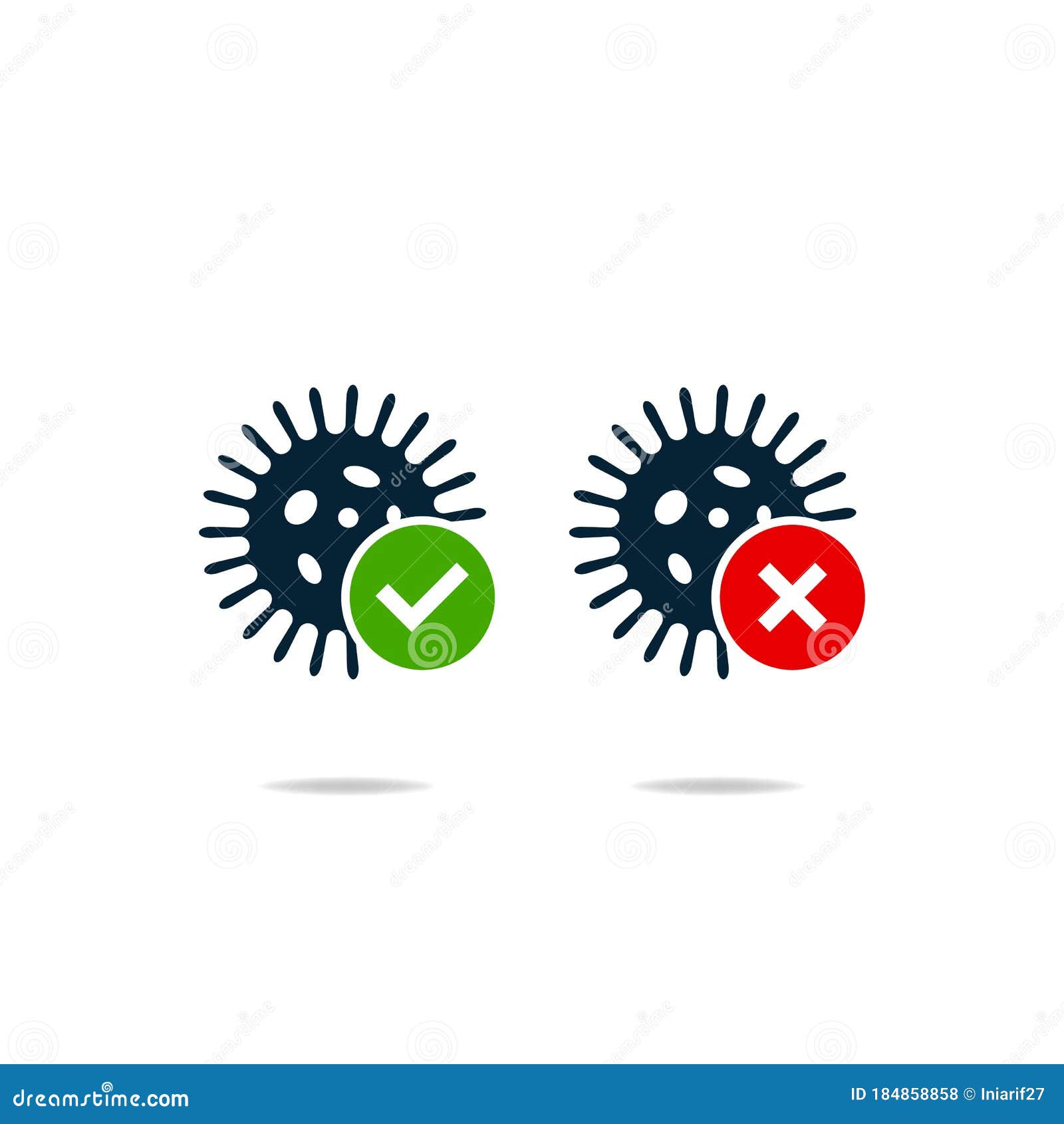 Virus with Check Mark and Cross Mark Sign Icon Design Isolated Stock ...