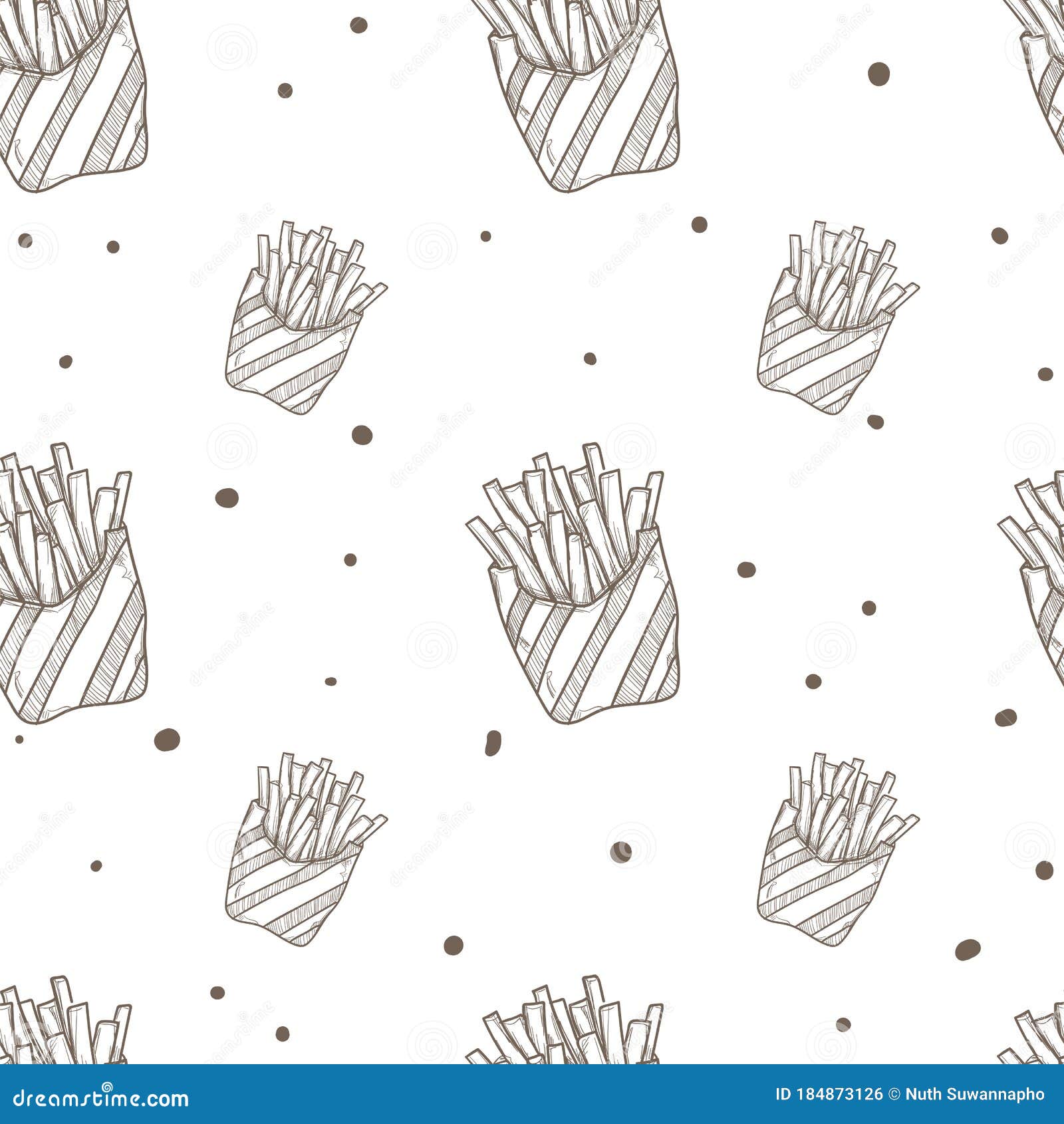 French Fries And Chicken Wings Vector Realistic. Fast Food Patterns ...