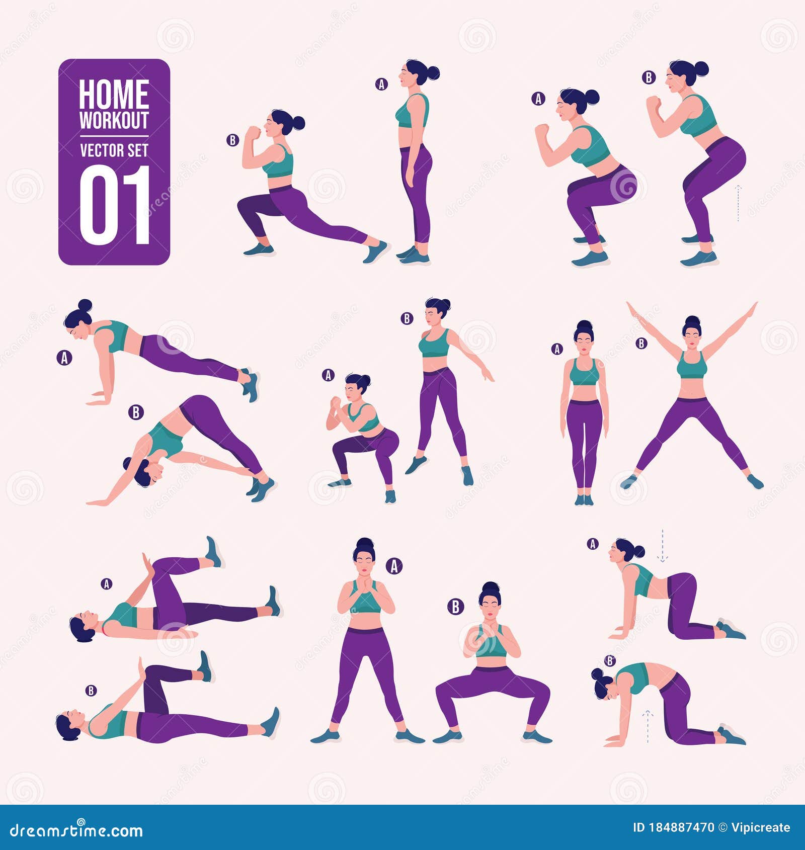 Home Workout Set. Set of Sport Exercises. Exercises with Free Weight ...