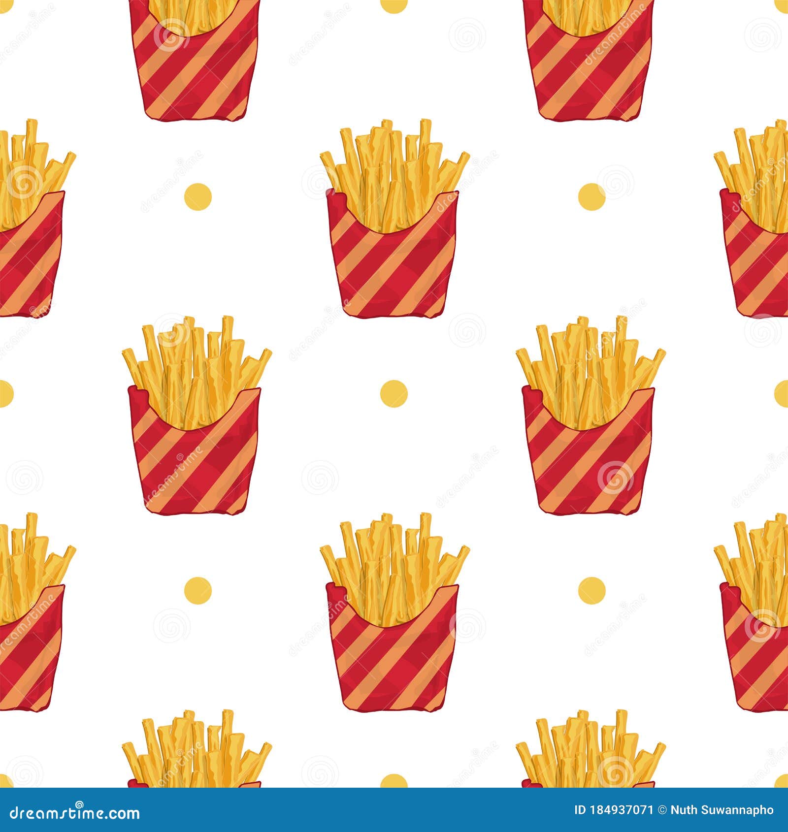 French Fries And Chicken Wings Vector Realistic. Fast Food Patterns ...