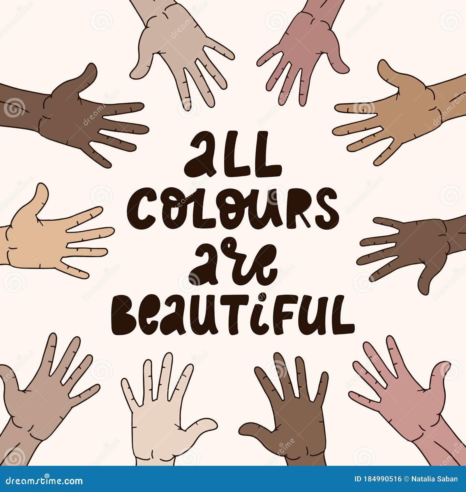 Cute Anti Racist Quote `All Colours are Beautiful` Stock Vector ...