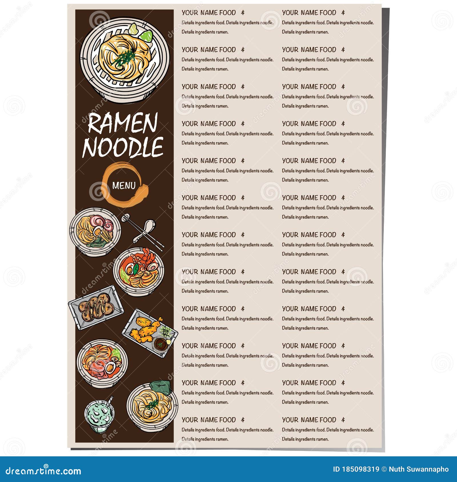 Menu Ramen Noodle Japanese Food Template Design Stock Vector ...