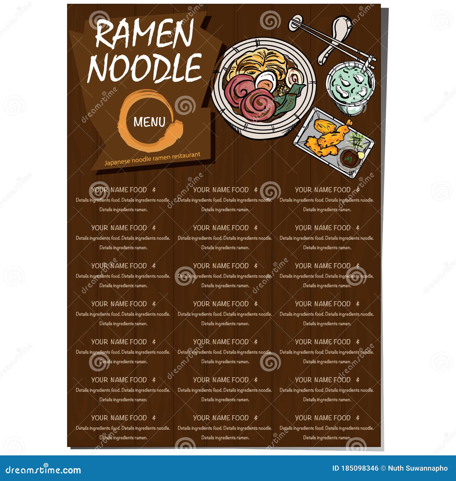 Menu Ramen Noodle Japanese Food Template Design Stock Vector ...