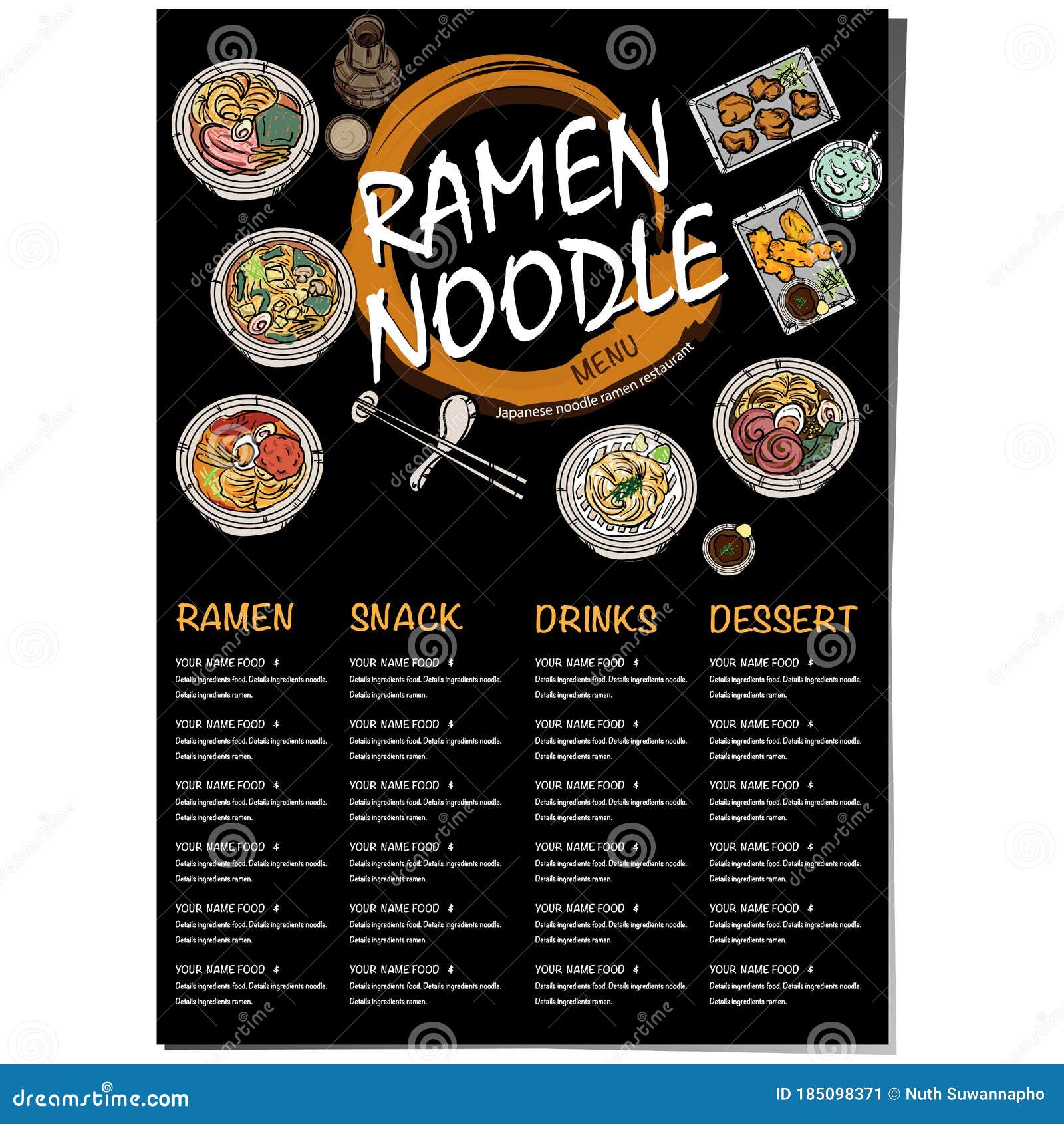 Menu Ramen Noodle Japanese Food Template Design Stock Vector ...