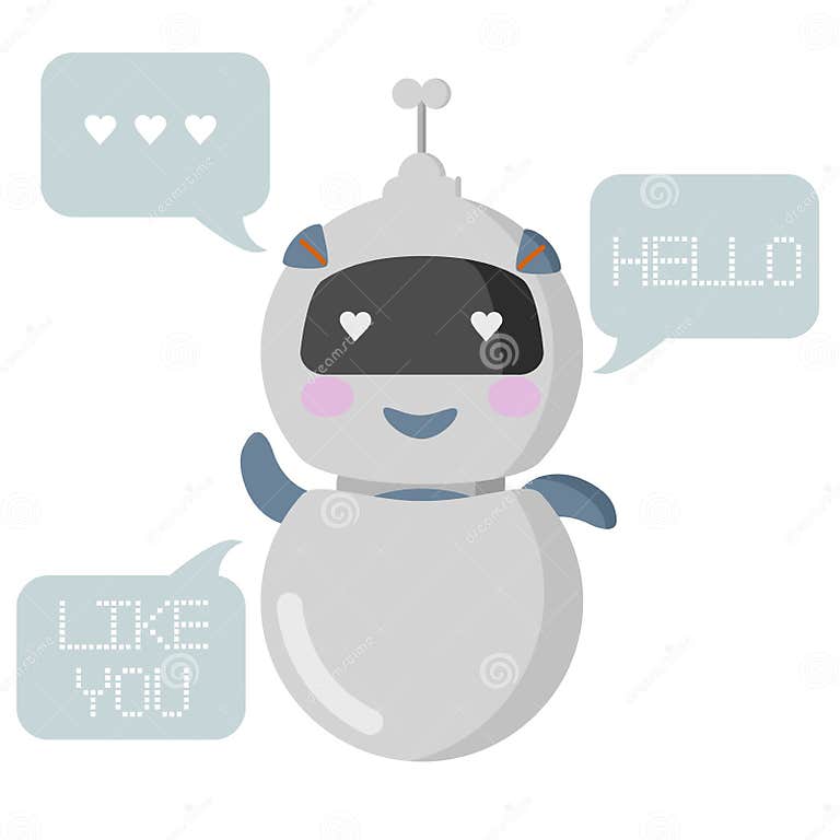 Chat Bot in Love. Kawaii Assistant Robot for Online Communication with ...
