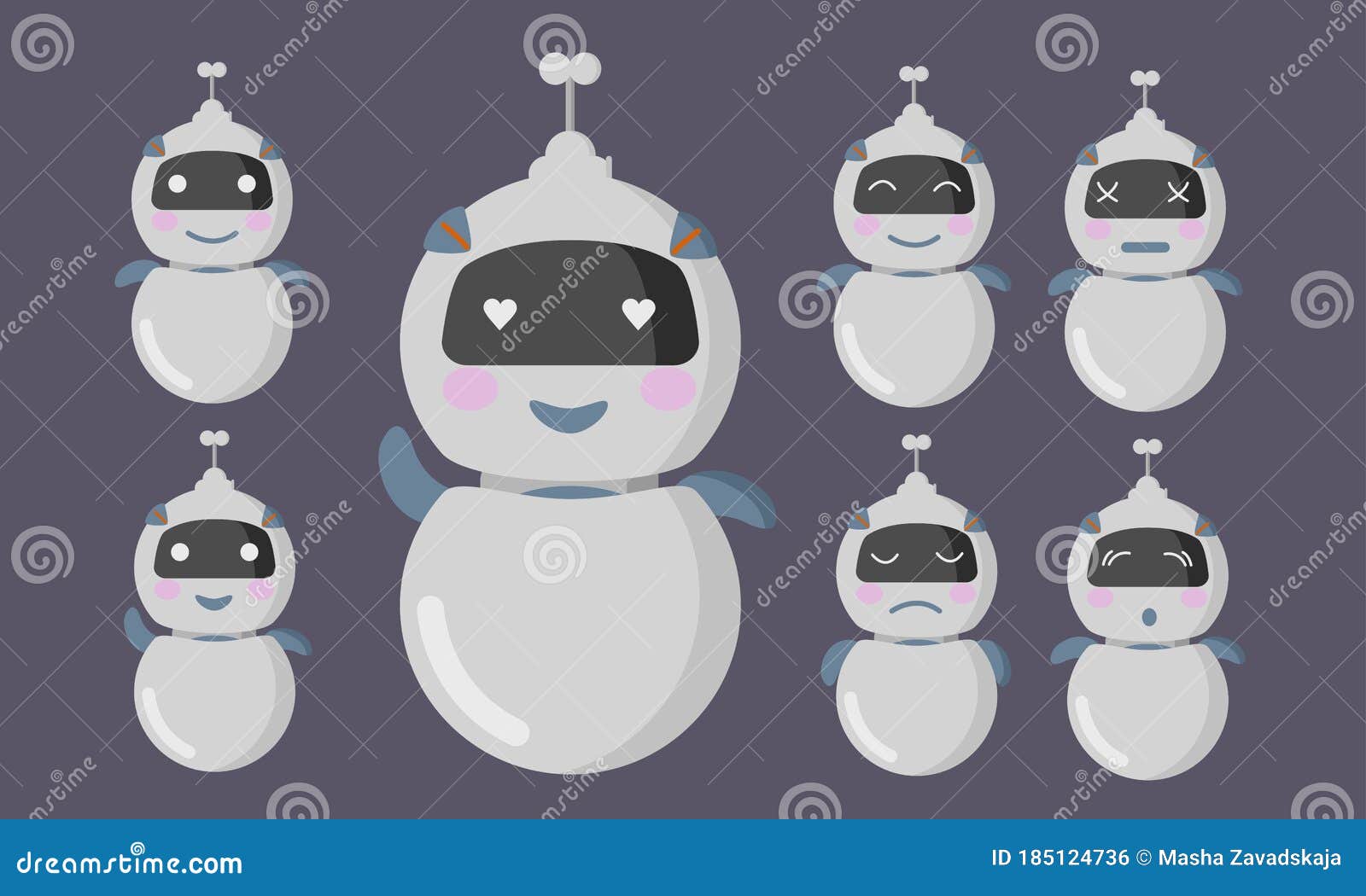 Chat Bot is Installed. Kawaii Helper Robot with Different Emotions is ...