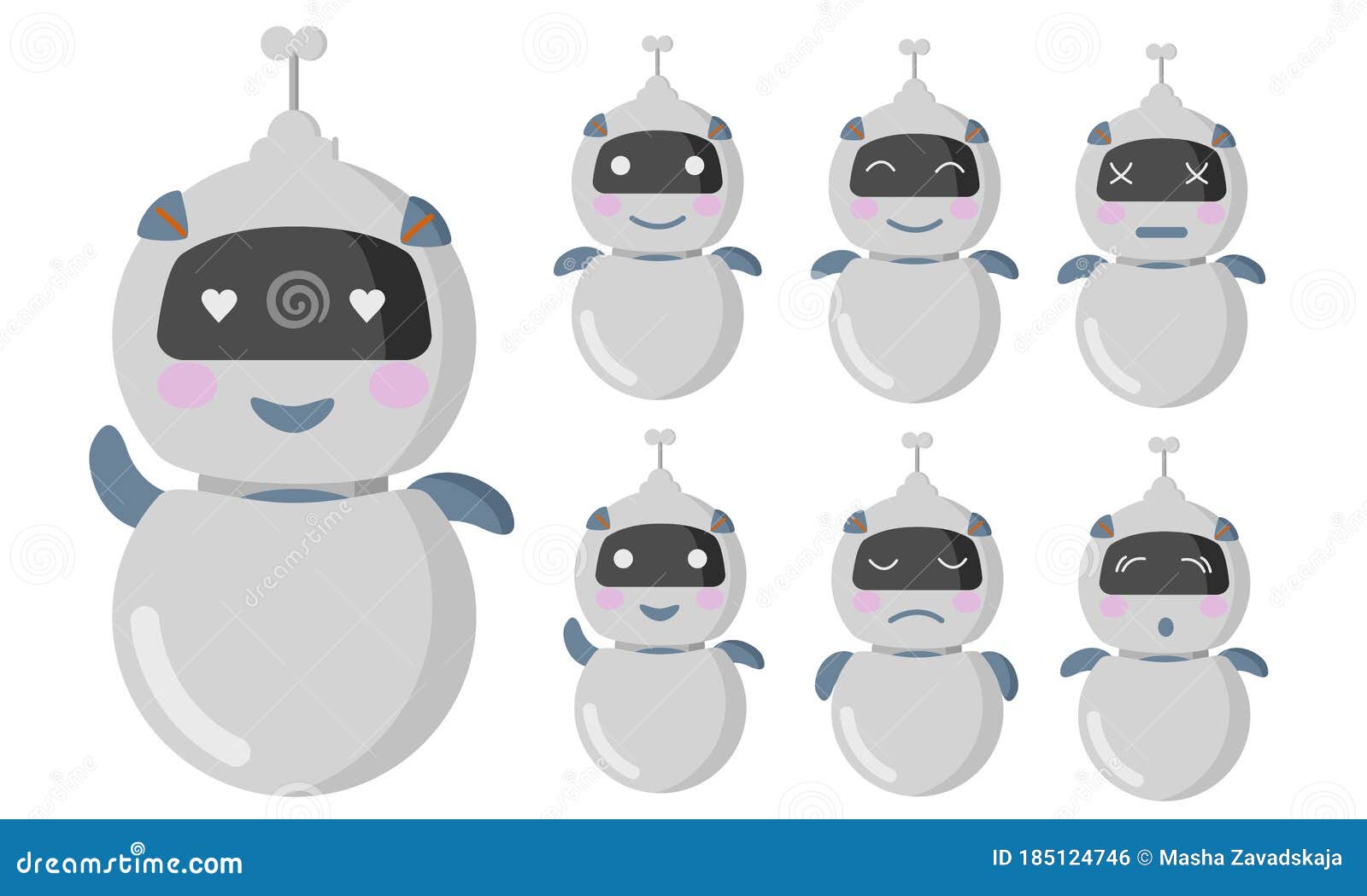 Chat Bot is Installed. Kawaii Helper Robot with Different Emotions is ...