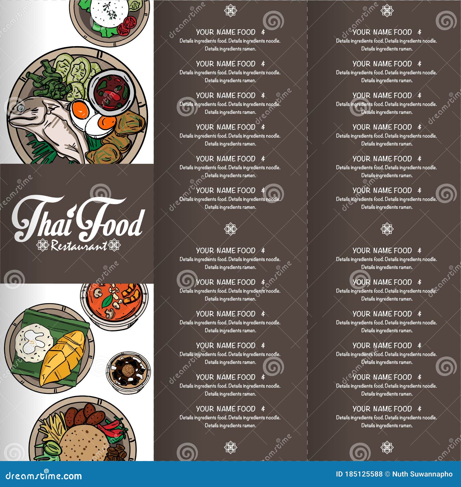Menu Thai Food Design Template Graphic Stock Vector - Illustration of ...
