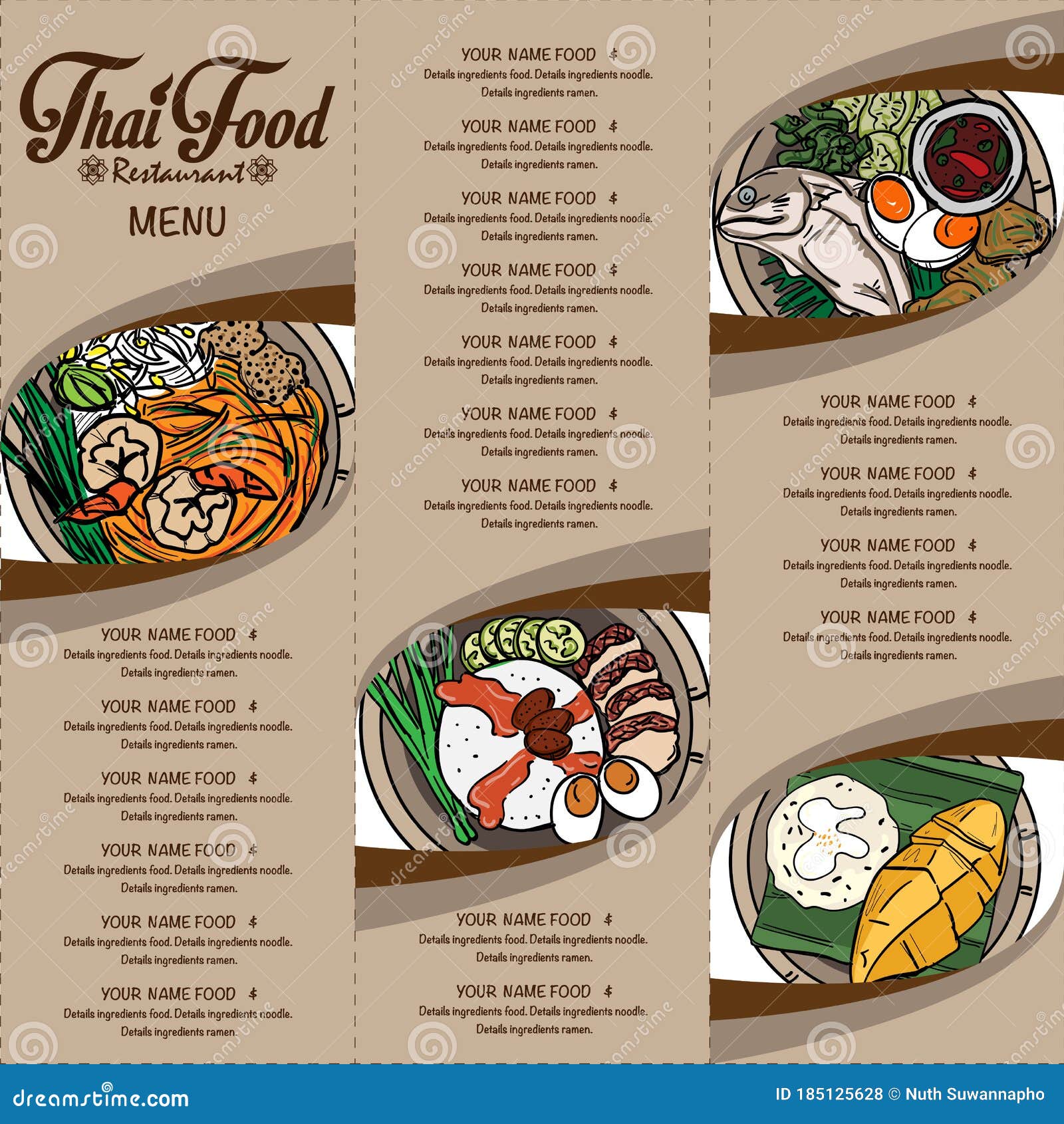 Menu Thai Food Design Template Graphic Stock Vector - Illustration of ...