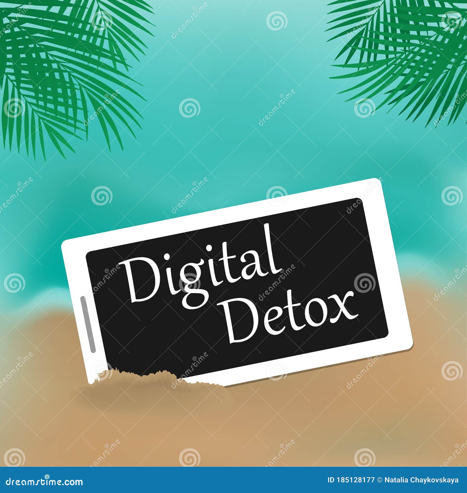 Phone in the Sand, the Inscription Digital Detox on the Screen. the ...