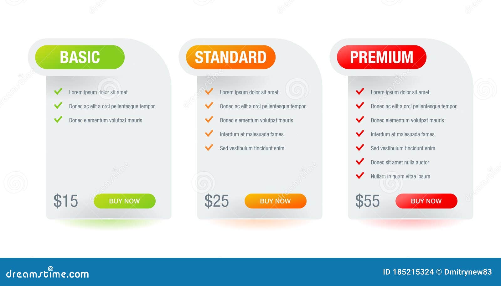 Tariff Comparsion Table Block Web Chart Template Cartoon Vector ...