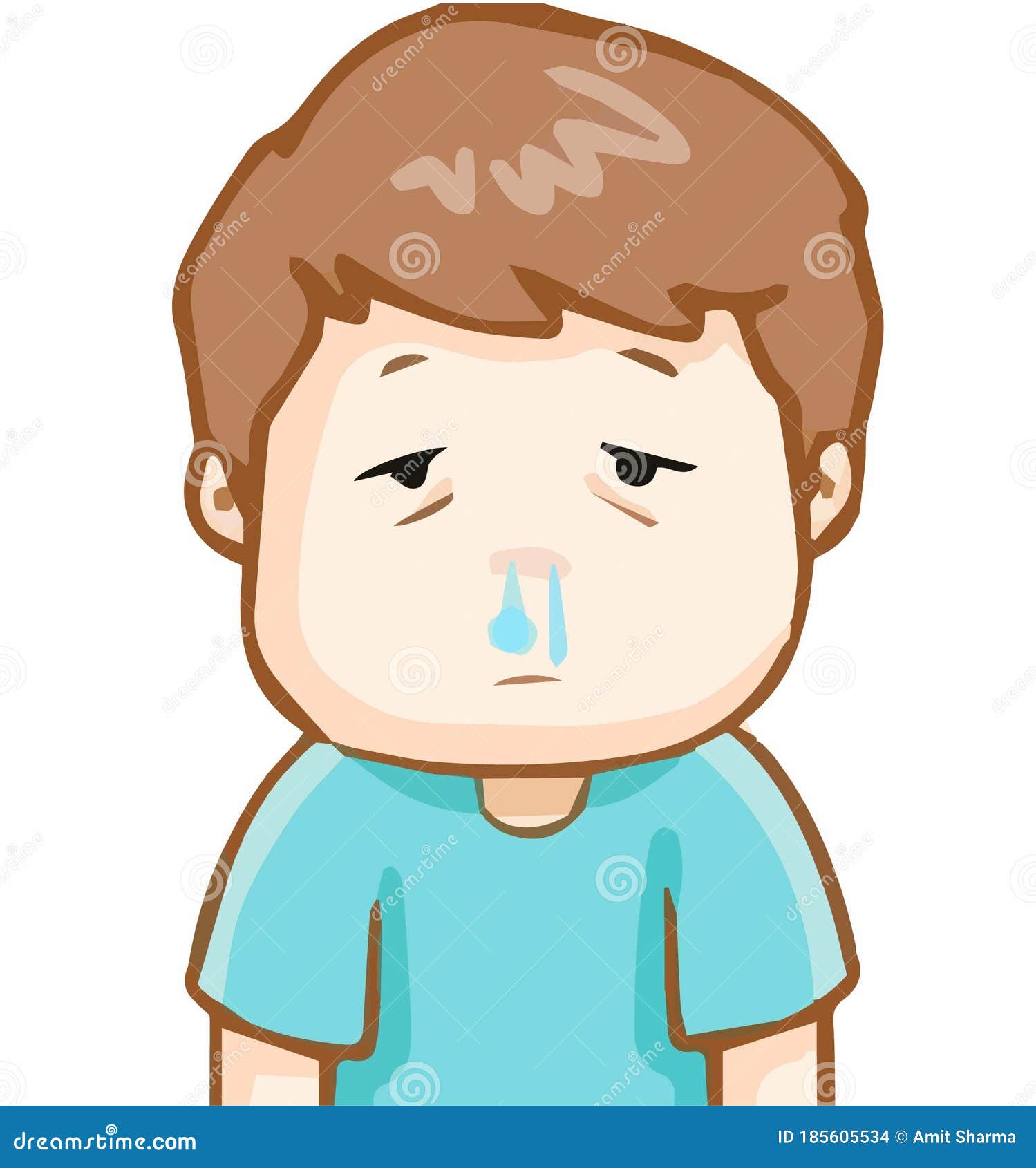 Boy Having Cold and Running Nose, Colorful Illustration Stock ...