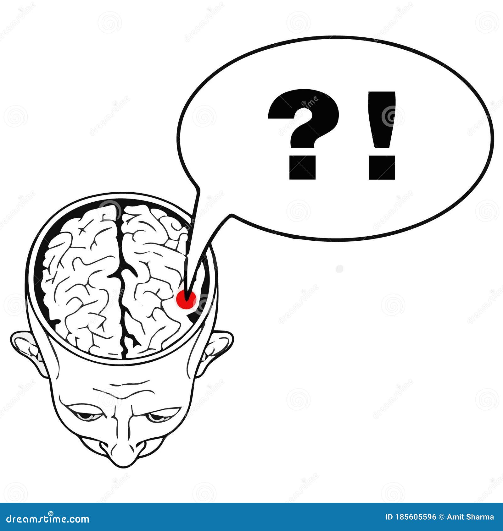 Top View of Human Brain in Head, Questioning Mind Stock Illustration ...