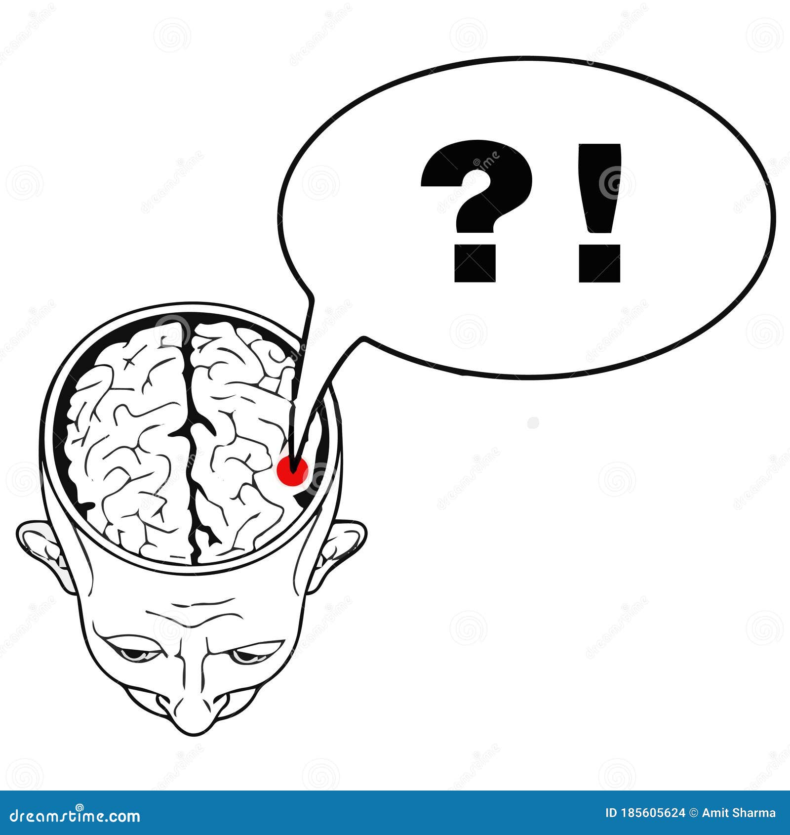 Top View of Human Brain in Head, Questioning Mind Stock Illustration ...