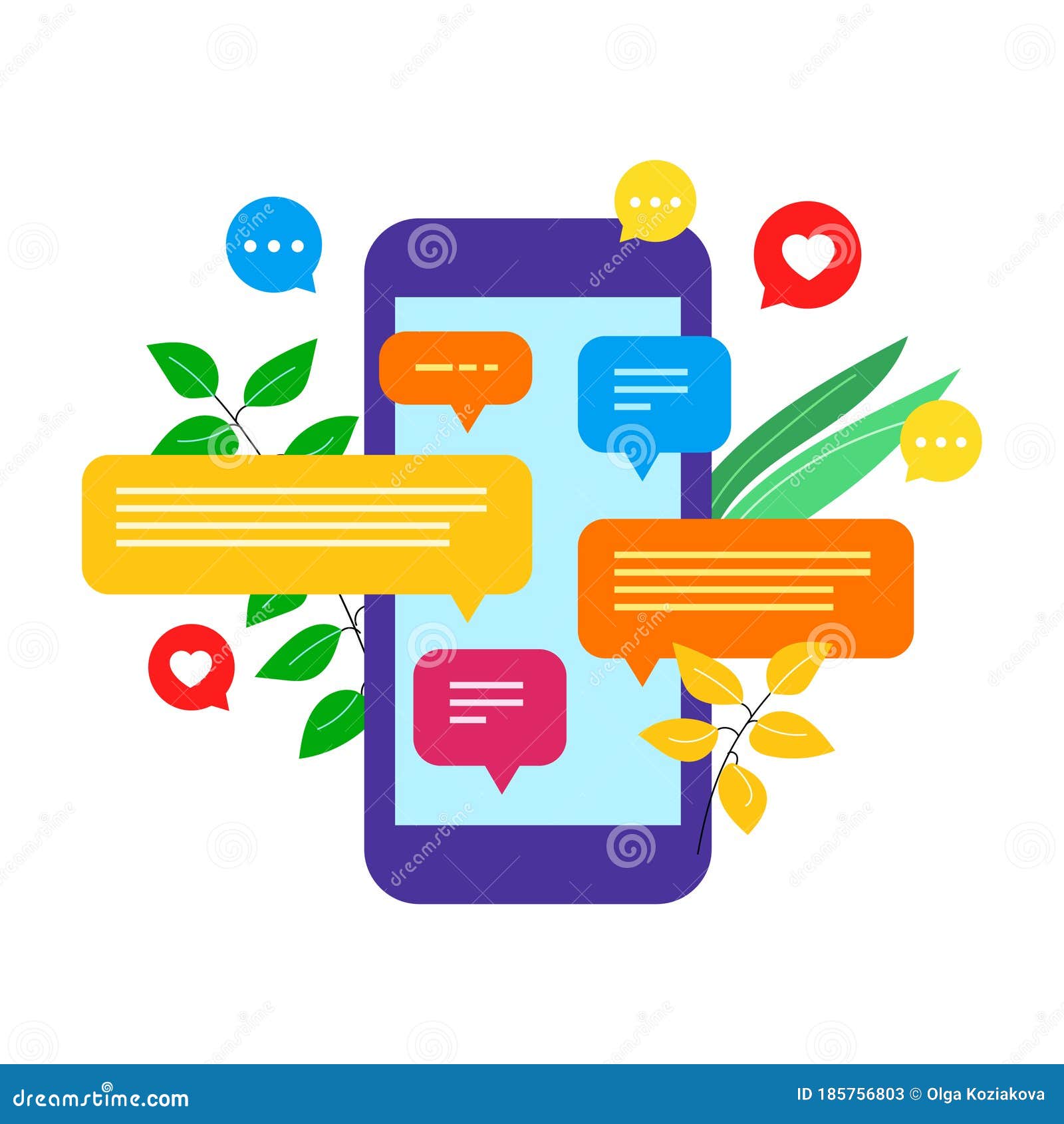 Vector Illustration of a Mobile Phone with Text Messaging on Screen ...