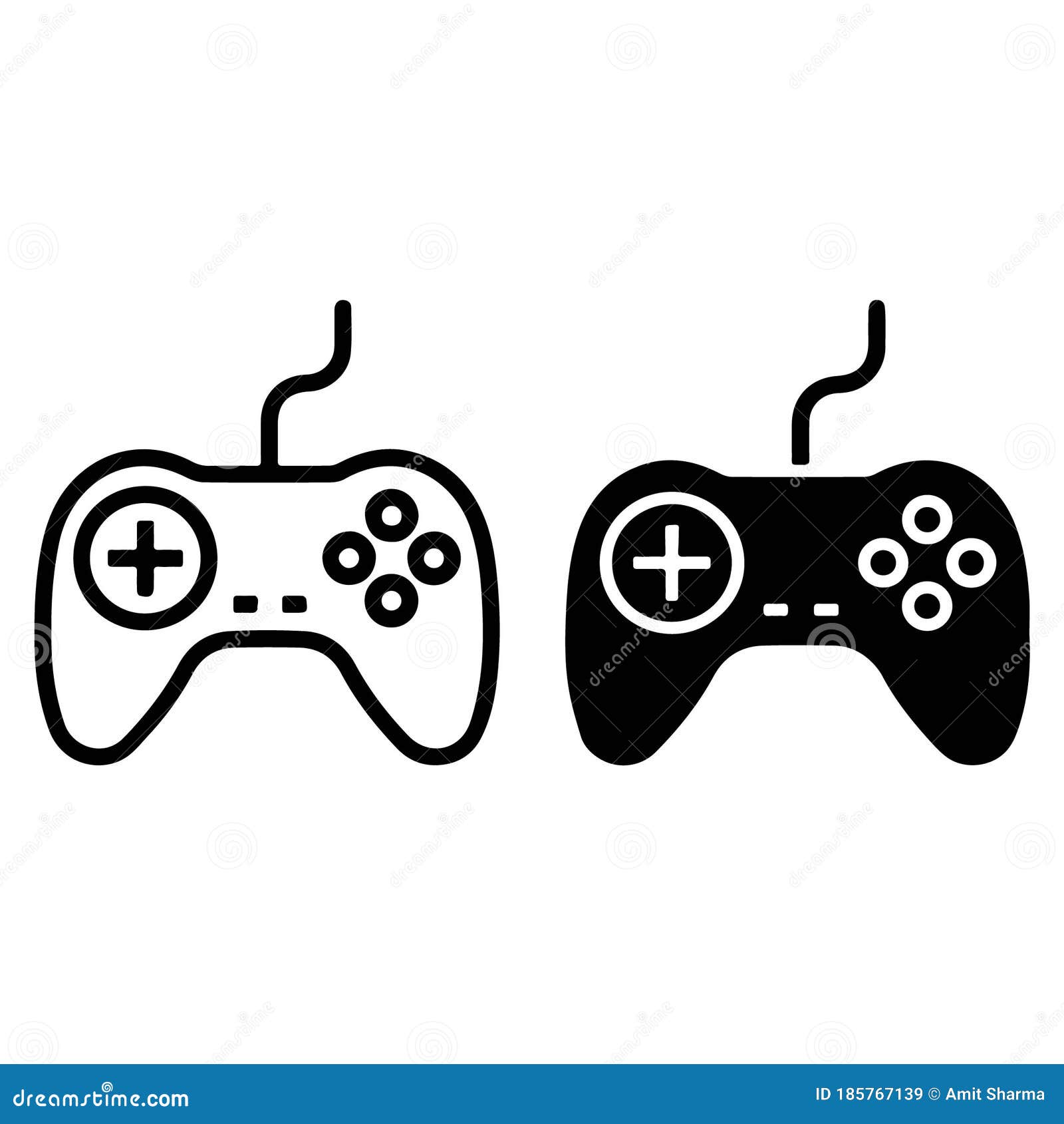 Set of Video Game Remote Control, Black and White Illustration Stock ...