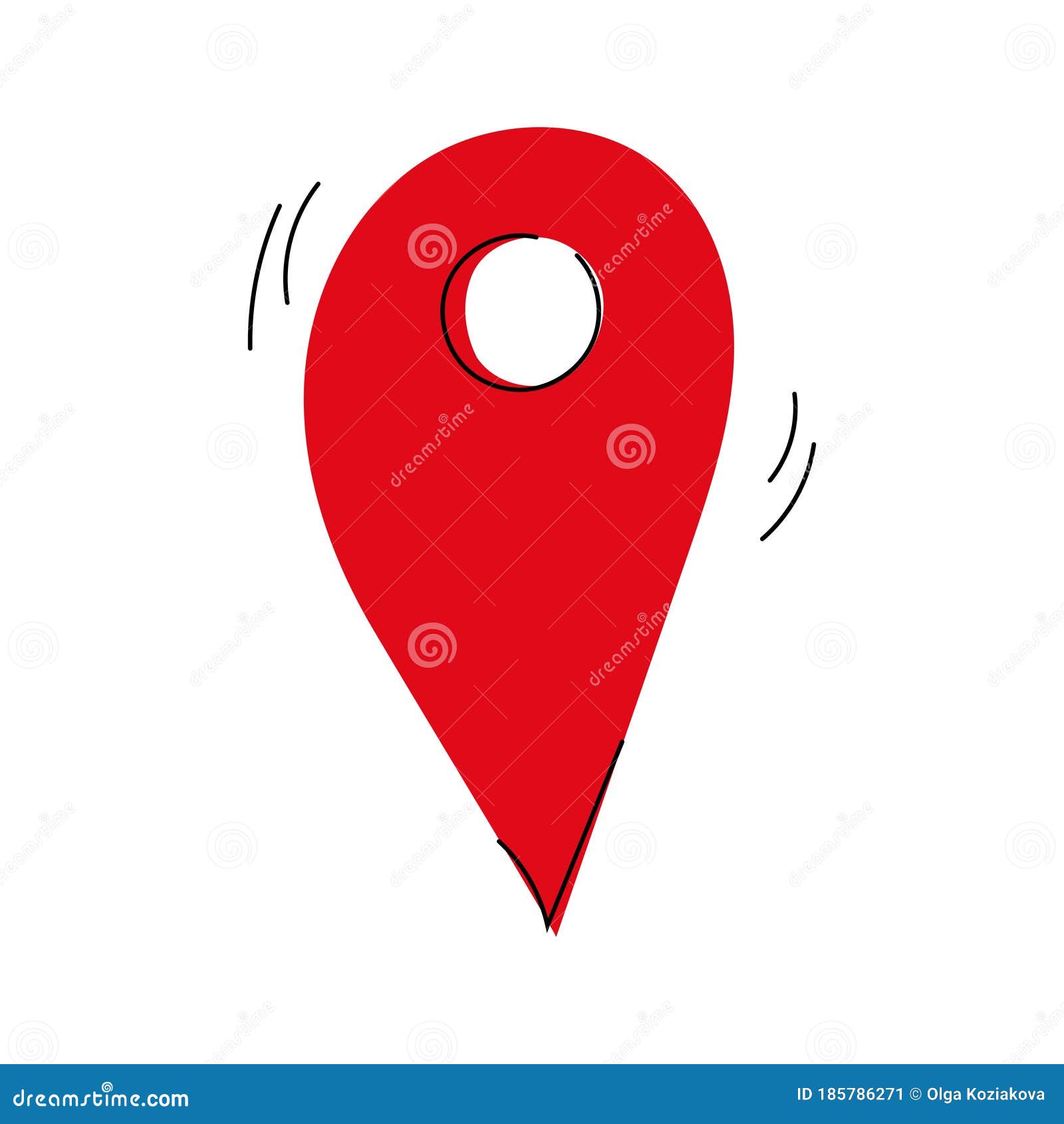 Vector Hand Drawn Illustration of Red Pinpoint Symbol on the Map. Pin ...