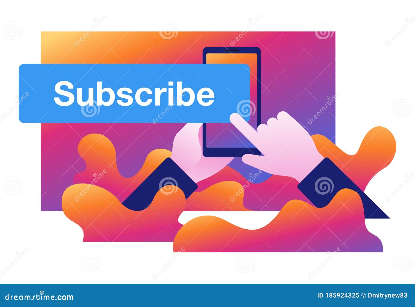 Hands Holding Phone and Big Subscription Button Stock Vector ...