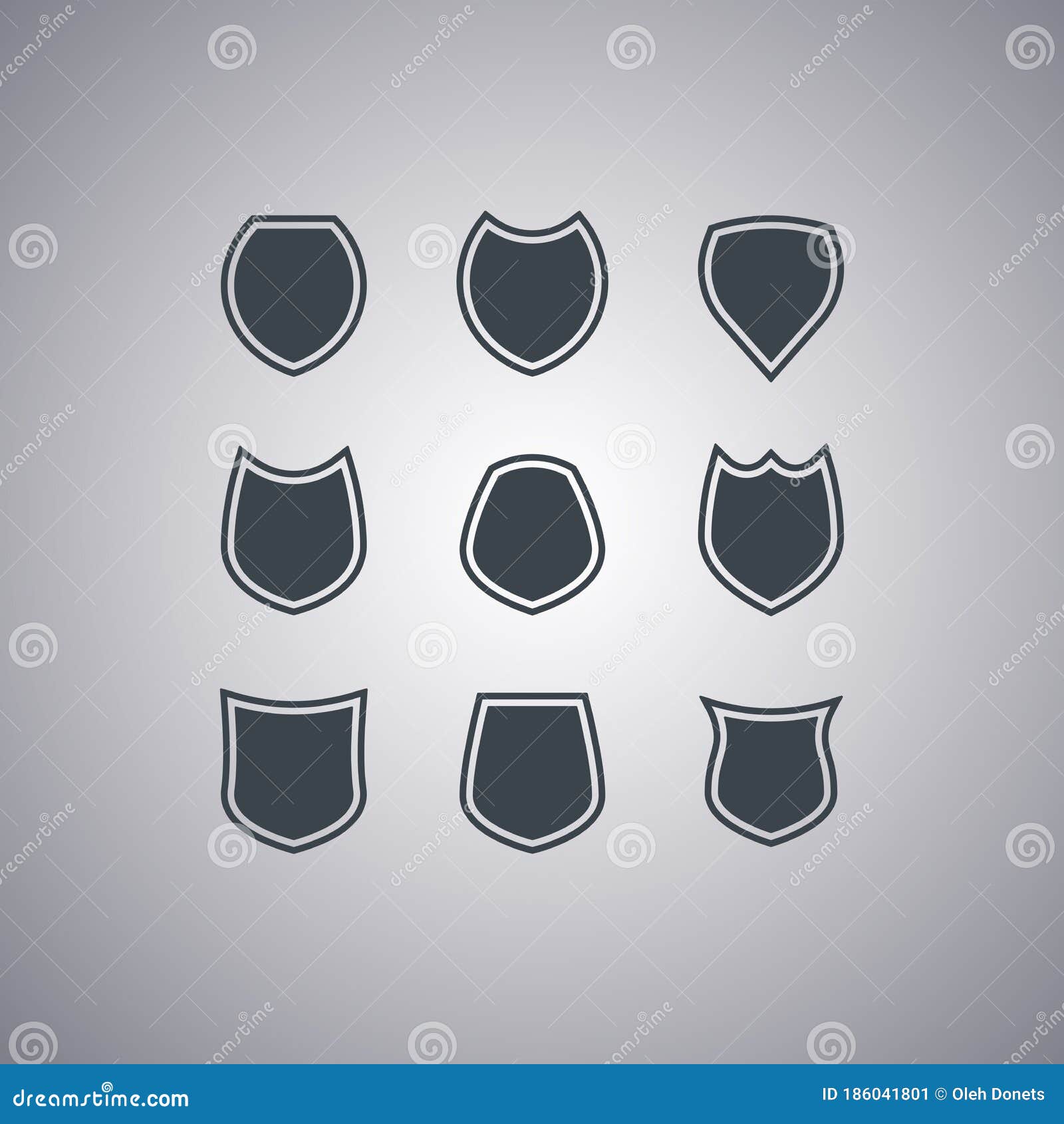 Shields Icons Set Isolated On Gray Background Stock Vector