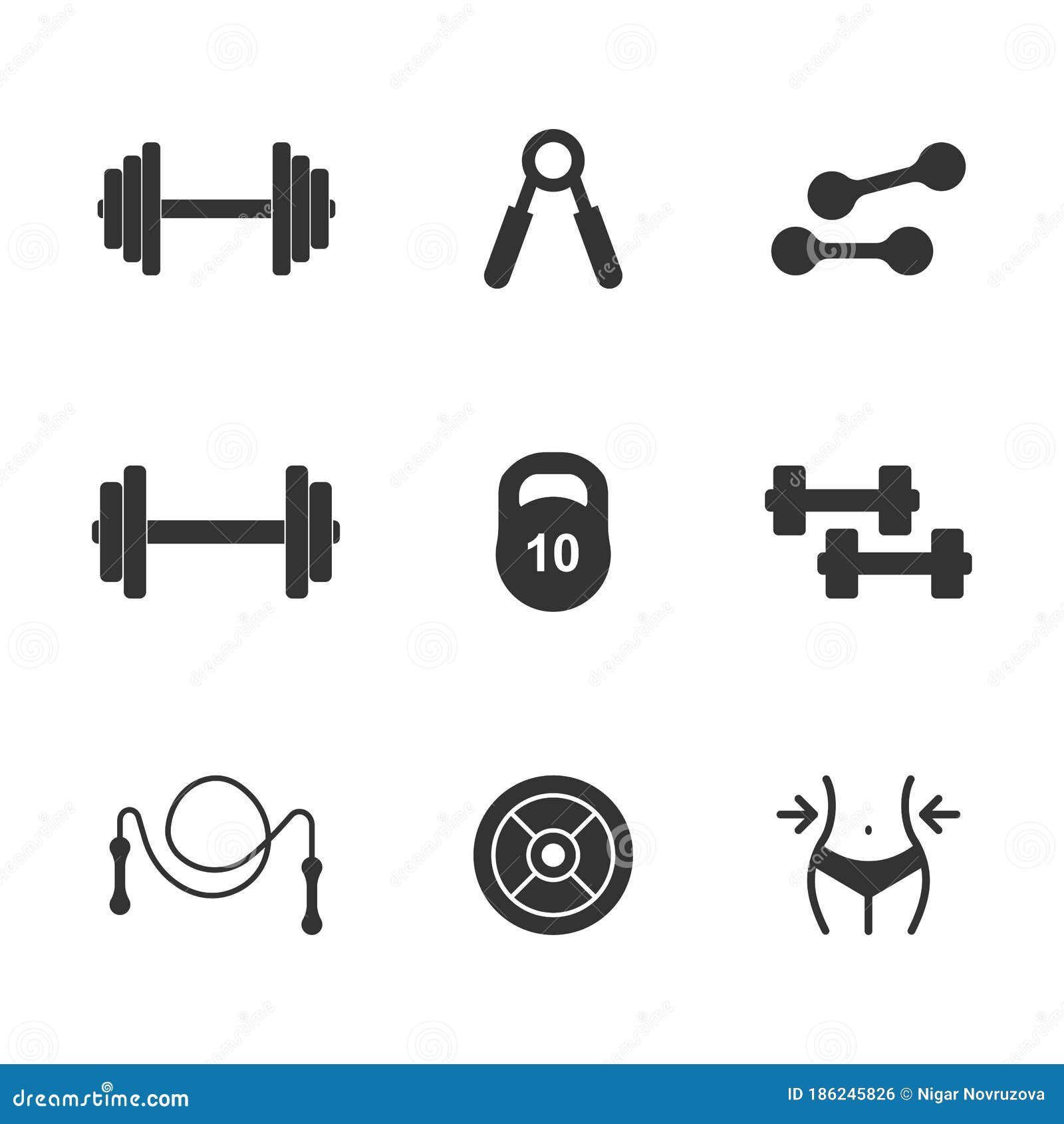 Vector Illustration of Gym Icons Set. Fitness and Sport Tools for ...