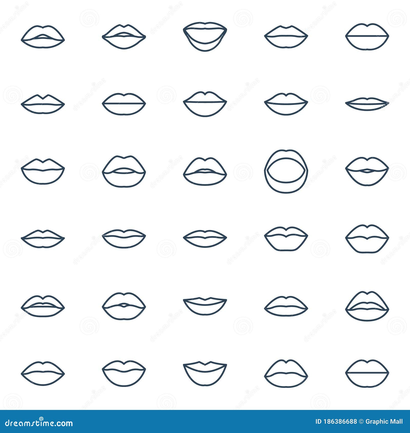 Lips - 30 icons image. stock vector. Illustration of makeup - 186386688