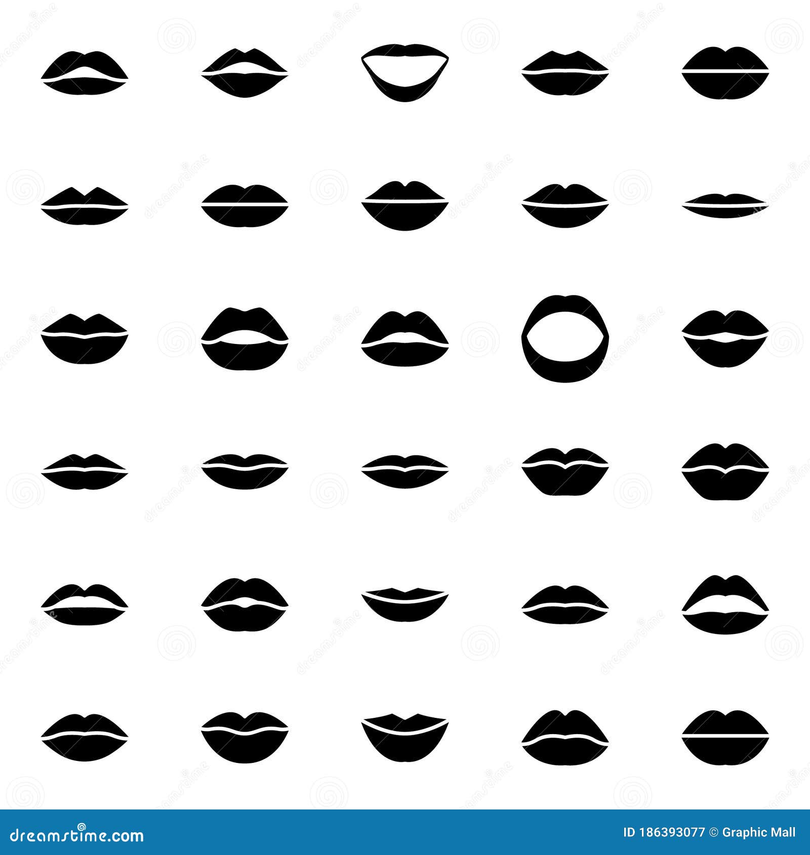 Lips - 30 icons image. stock vector. Illustration of mouth - 186393077