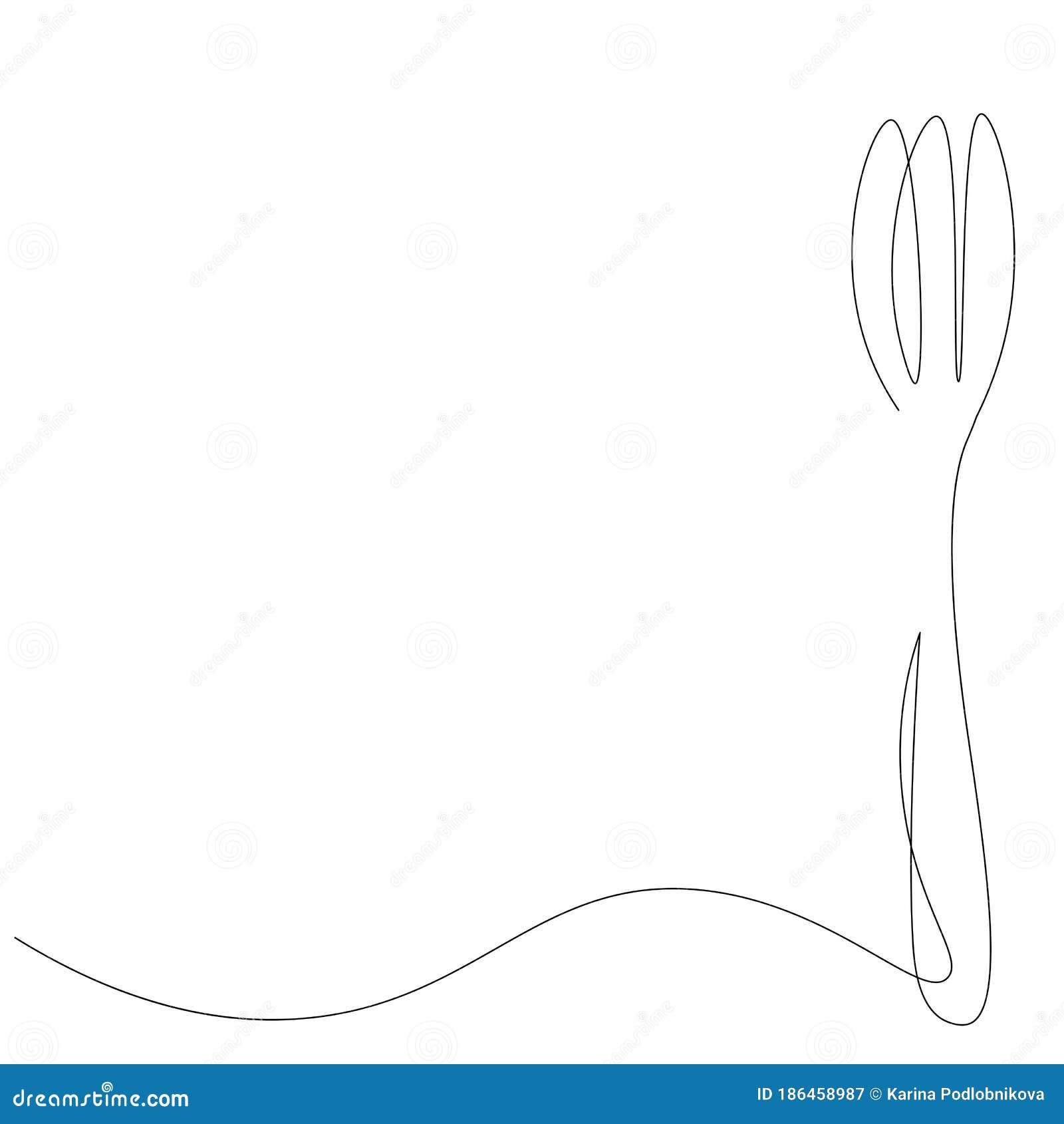Fork One Line Drawing on White Background, Restaurant Design Vector ...