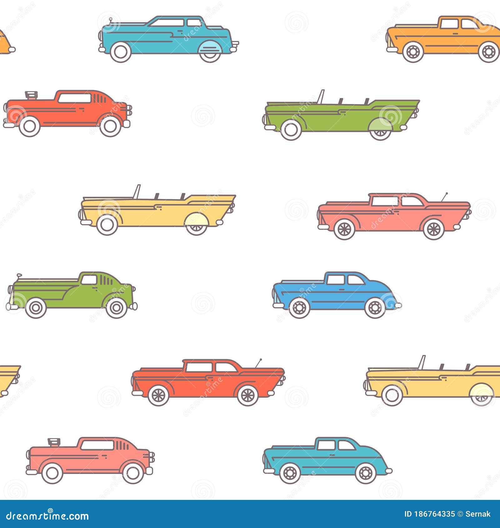Colorful Vintage Car Pattern Background. Stock Vector - Illustration of ...
